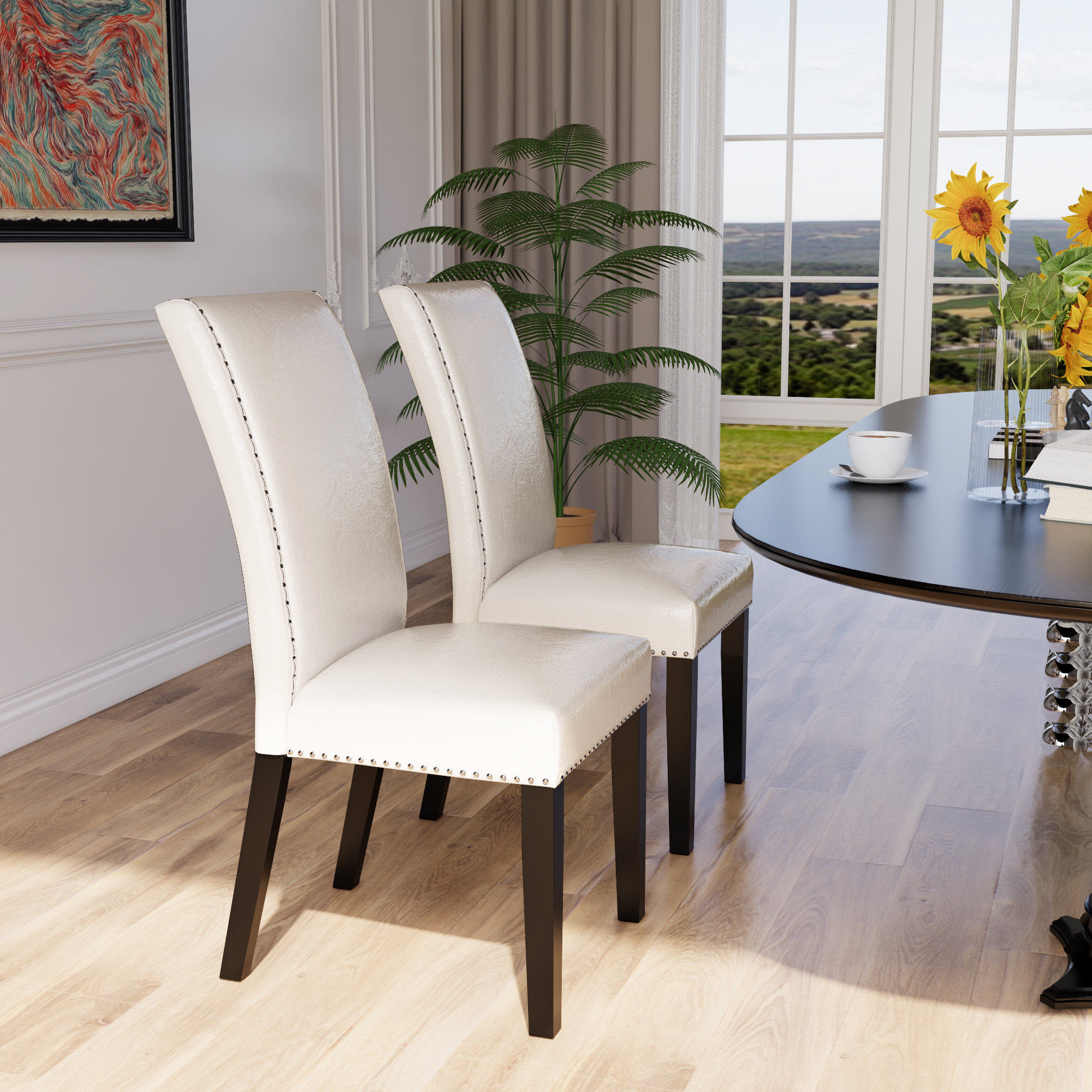 Winston Porter Nysir Faux Leather Parsons Dining Chairs with Nailhead ...