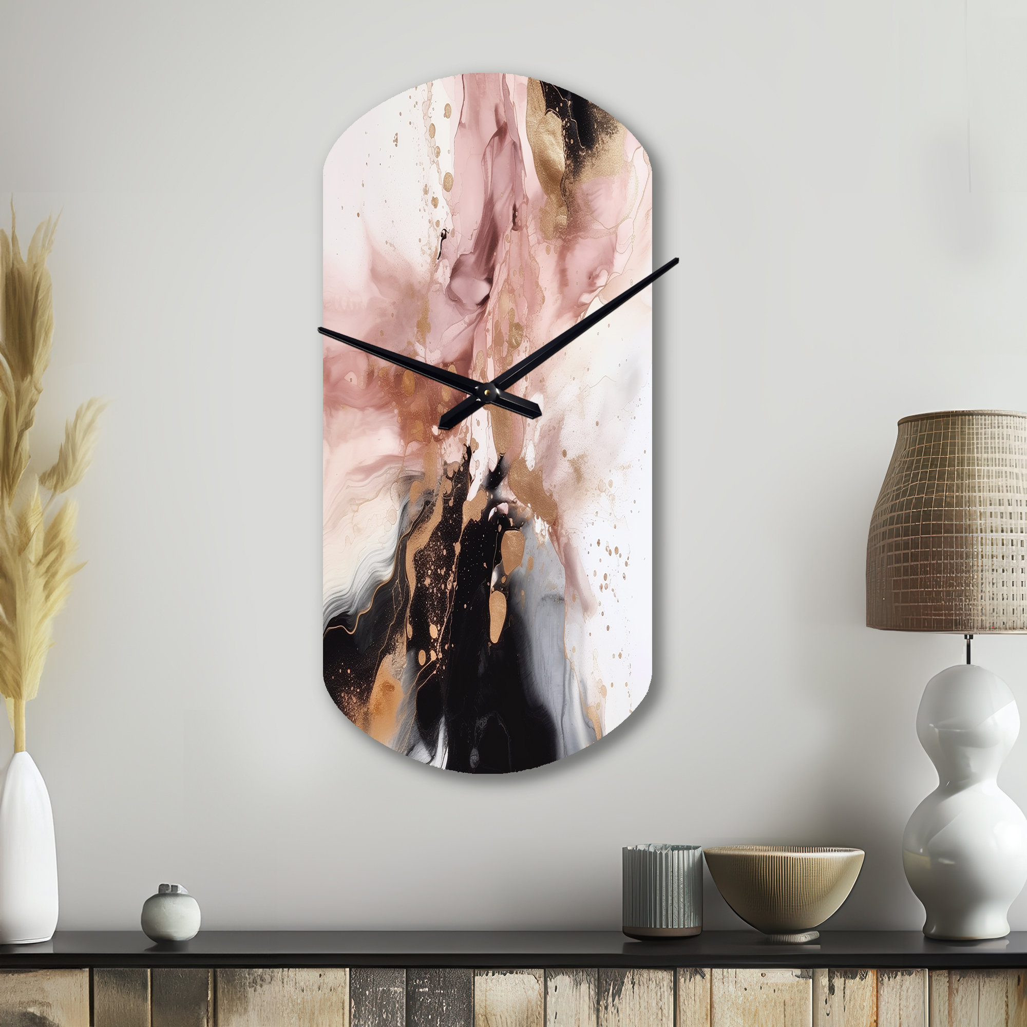 Design Art Pink Gold Marble Texture I - Marble Cylinder Metal Clock ...