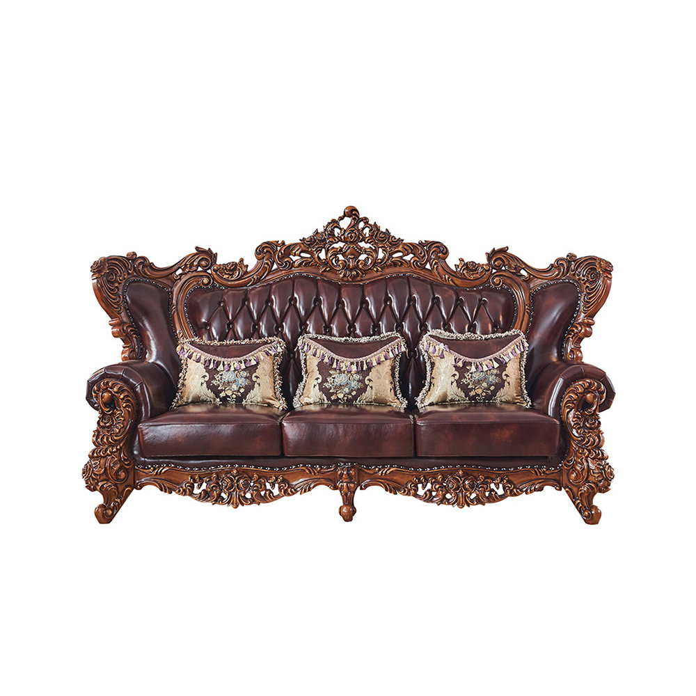 Romero Vintage Carved European-style Leather Sofa 98.42'' Genuine ...