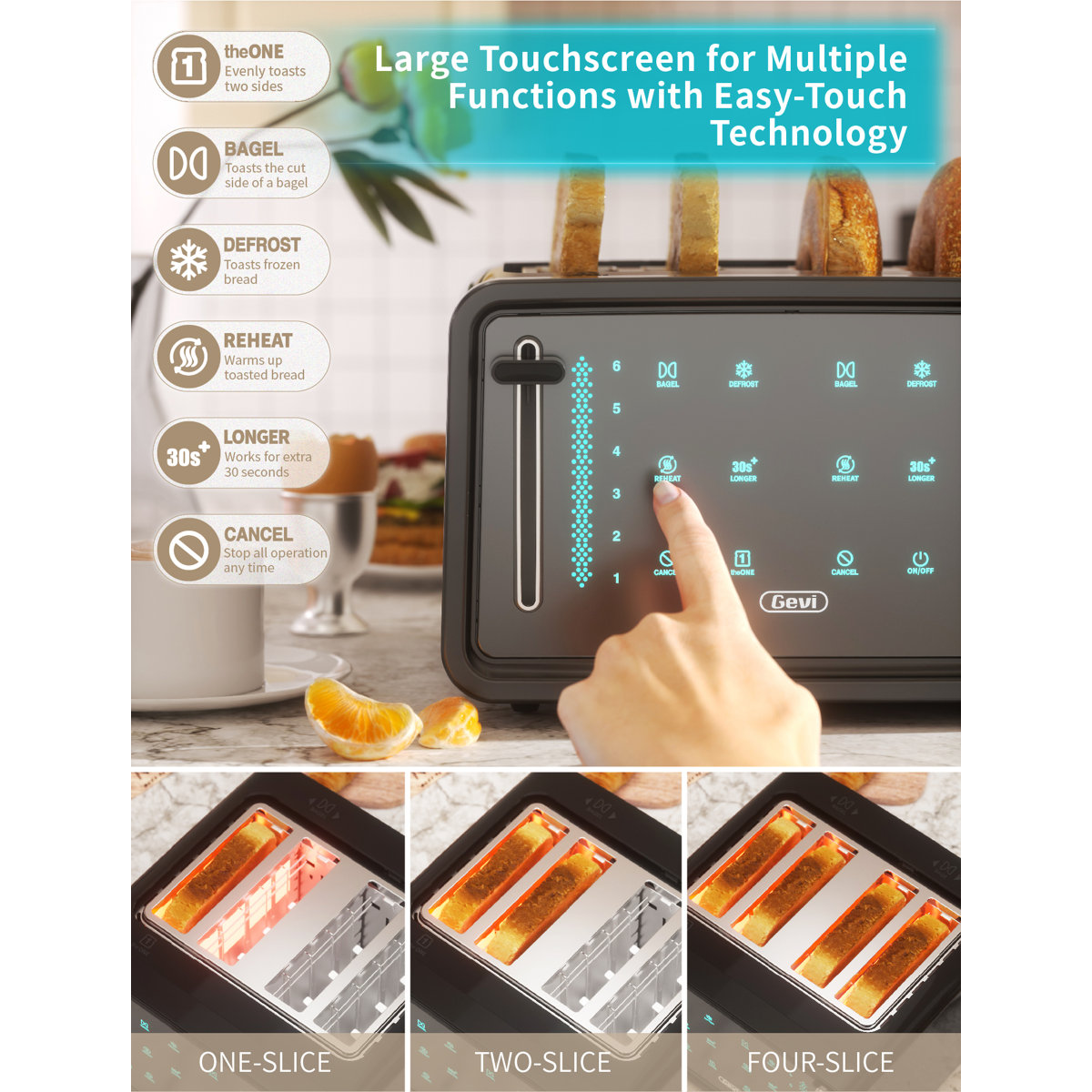 Gevi Household Gevi 4 Slice Toaster With LED Touchscreen – Dual Control ...