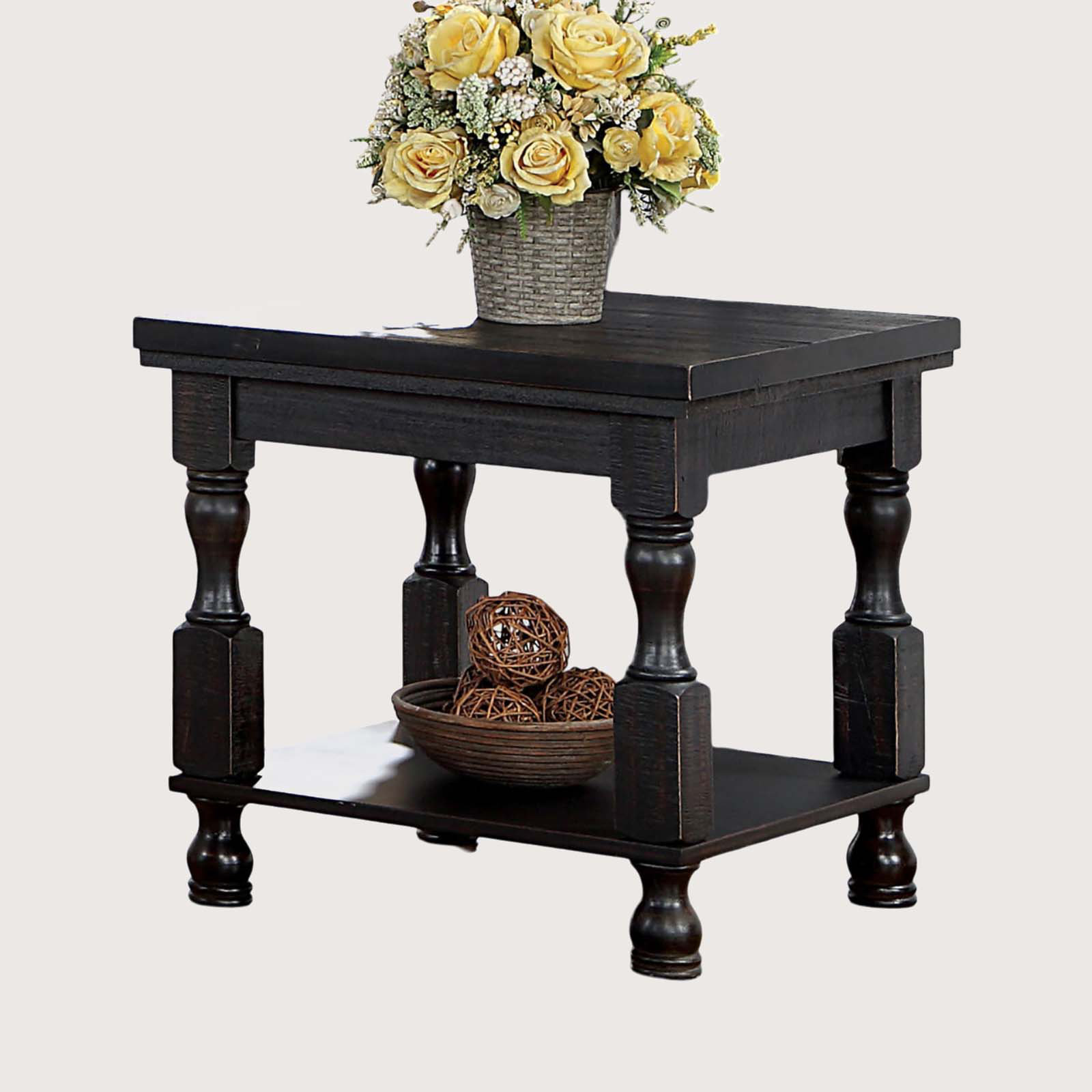 Alcott Hill® Rustic Style Antique Black 1Pc END TABLE Open Bottom Shelf ...