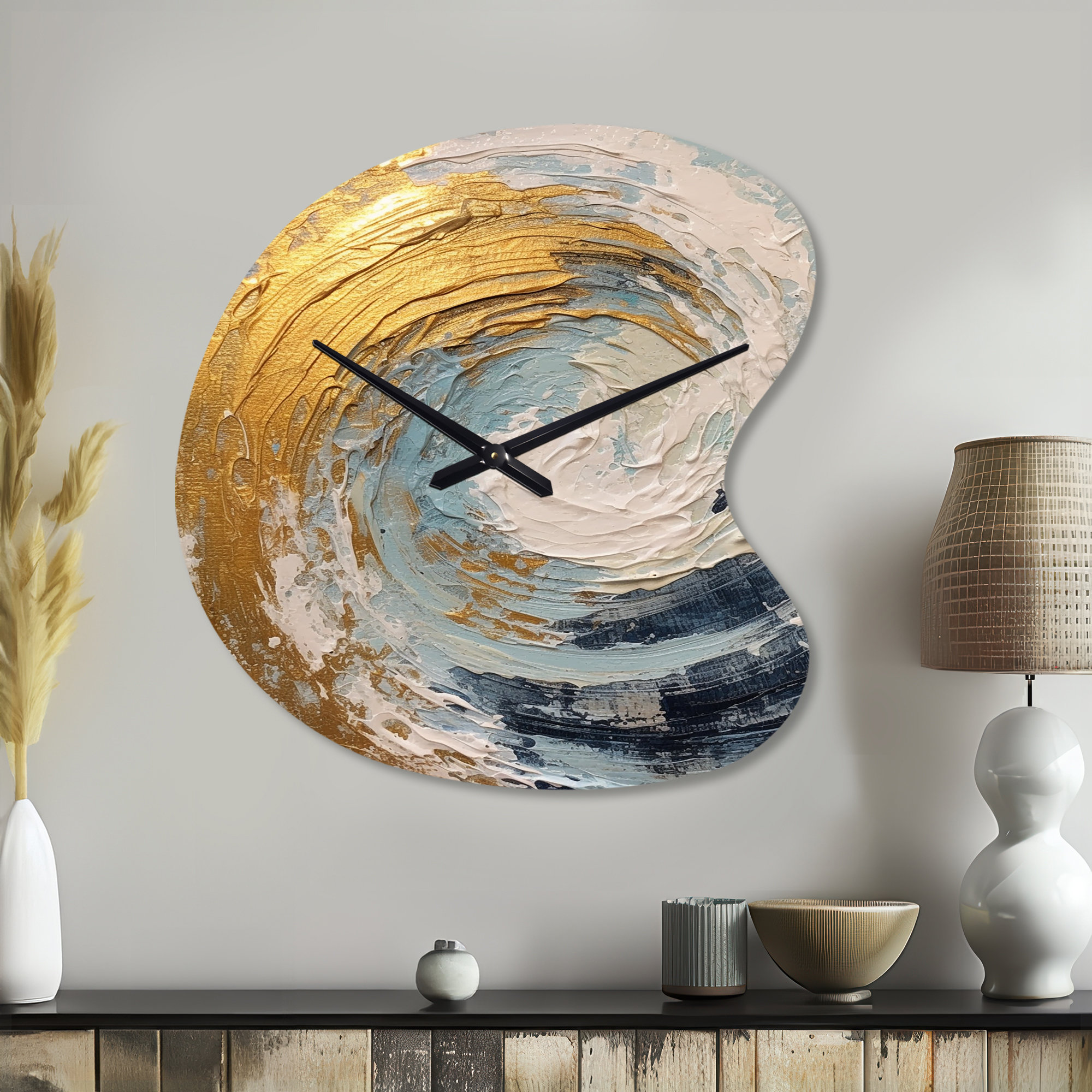 Design Art Gold And Blue Spiral Nebula - Drop Shape Large Gold Wall ...