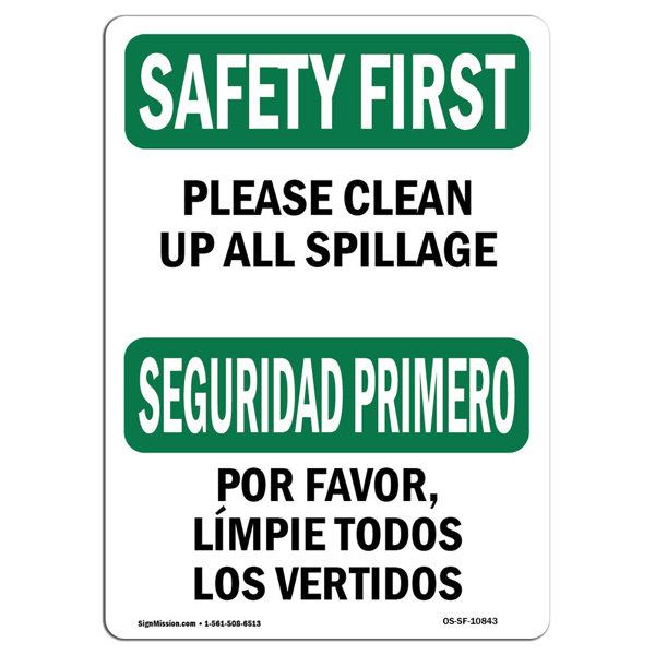 SignMission Please Clean up All Spillage Bilingual Sign | Wayfair