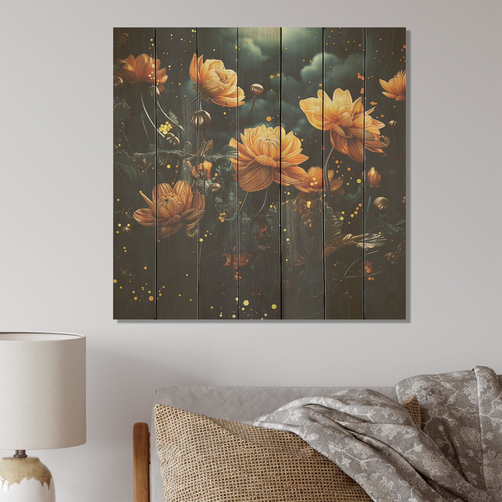 Winston Porter Starry Night Marigold Flower II - Marigold On Wood Print ...