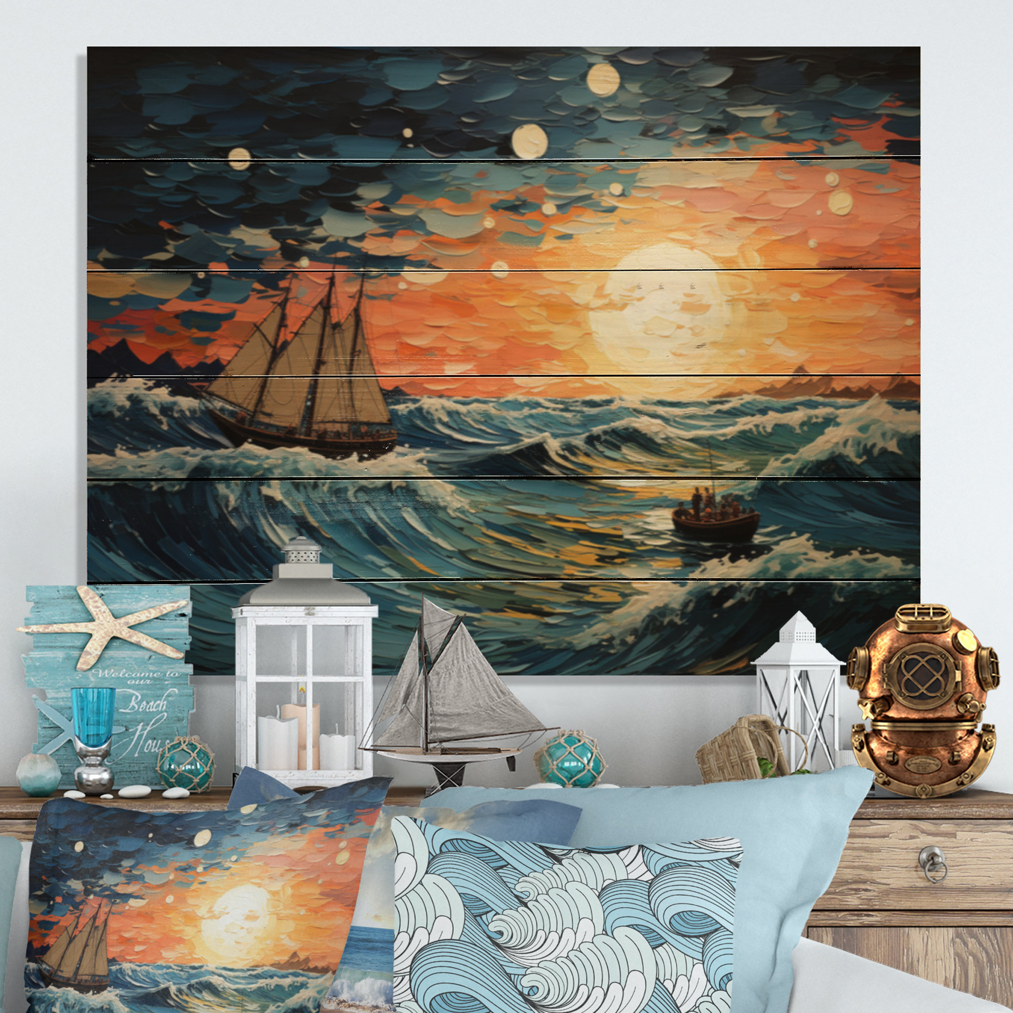 Breakwater Bay Teal Orange Ocean Oceanic Odyssey Patchwork - Unframed ...