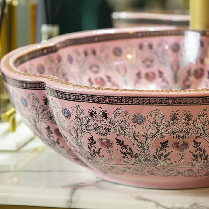 Minoky Ceramic Bathroom Vessel Sinks Wash Basin Flower Shape Porcelain ...