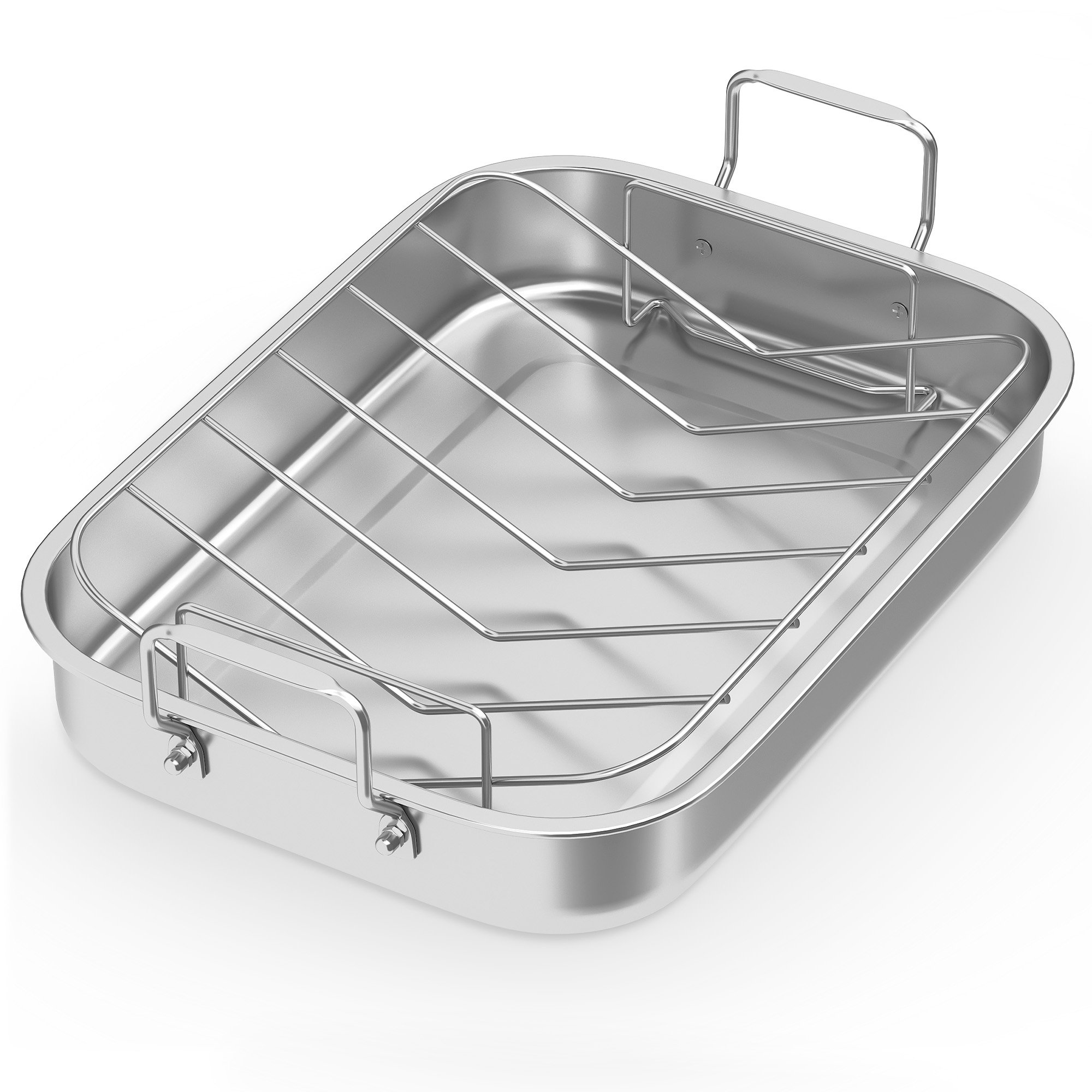 Green4ever 15.6'' Roasting Pan With V-Shaped Rack,Sliver | Wayfair