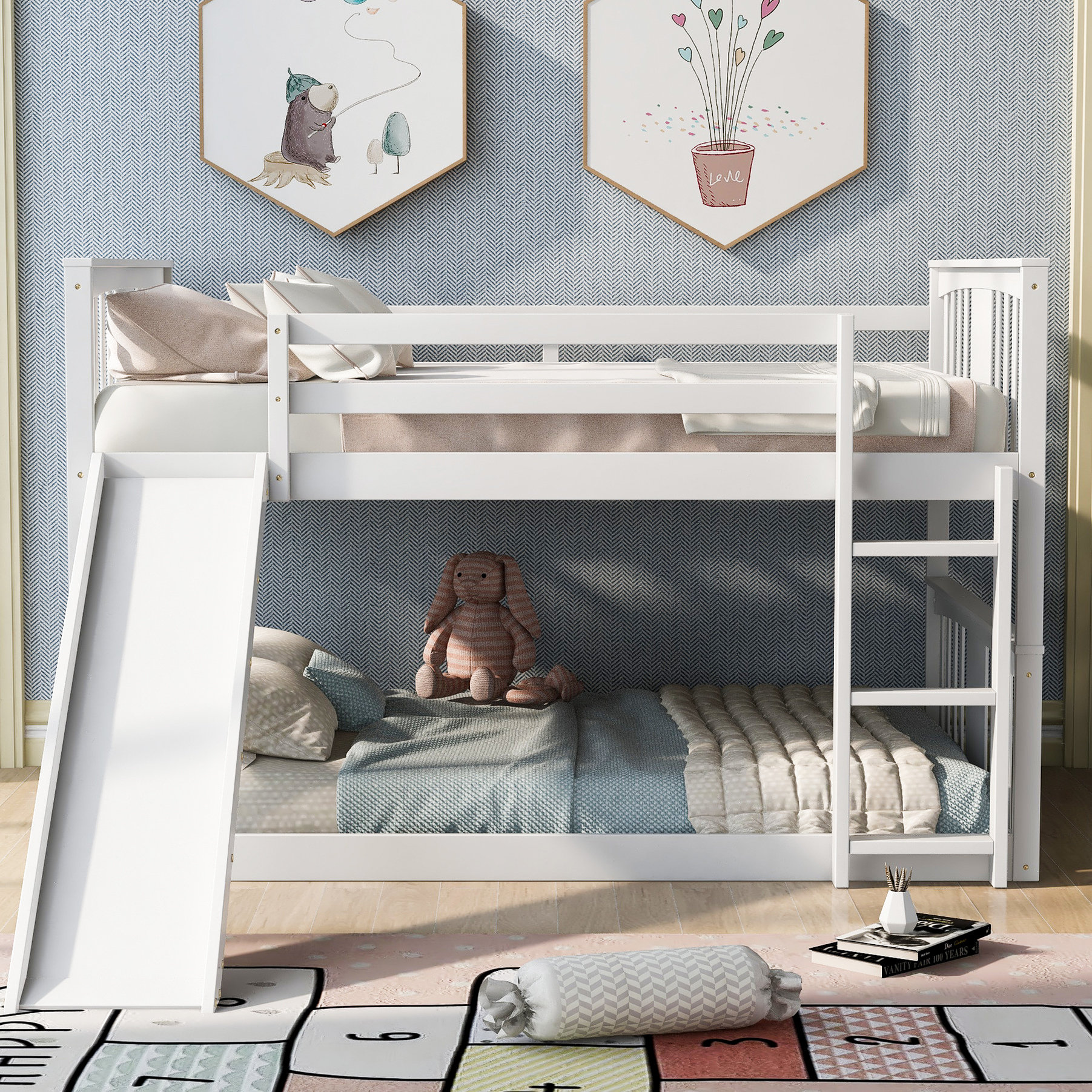 Latitude Run® Full Over Bunk Bed With , Slide In White - Quality ...