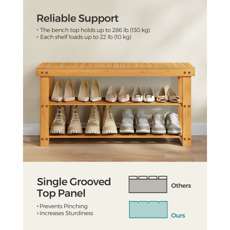 Millwood Pines 8 Pair Shoe Storage Bench, 3-Tier Bamboo Shoe Rack Bench ...