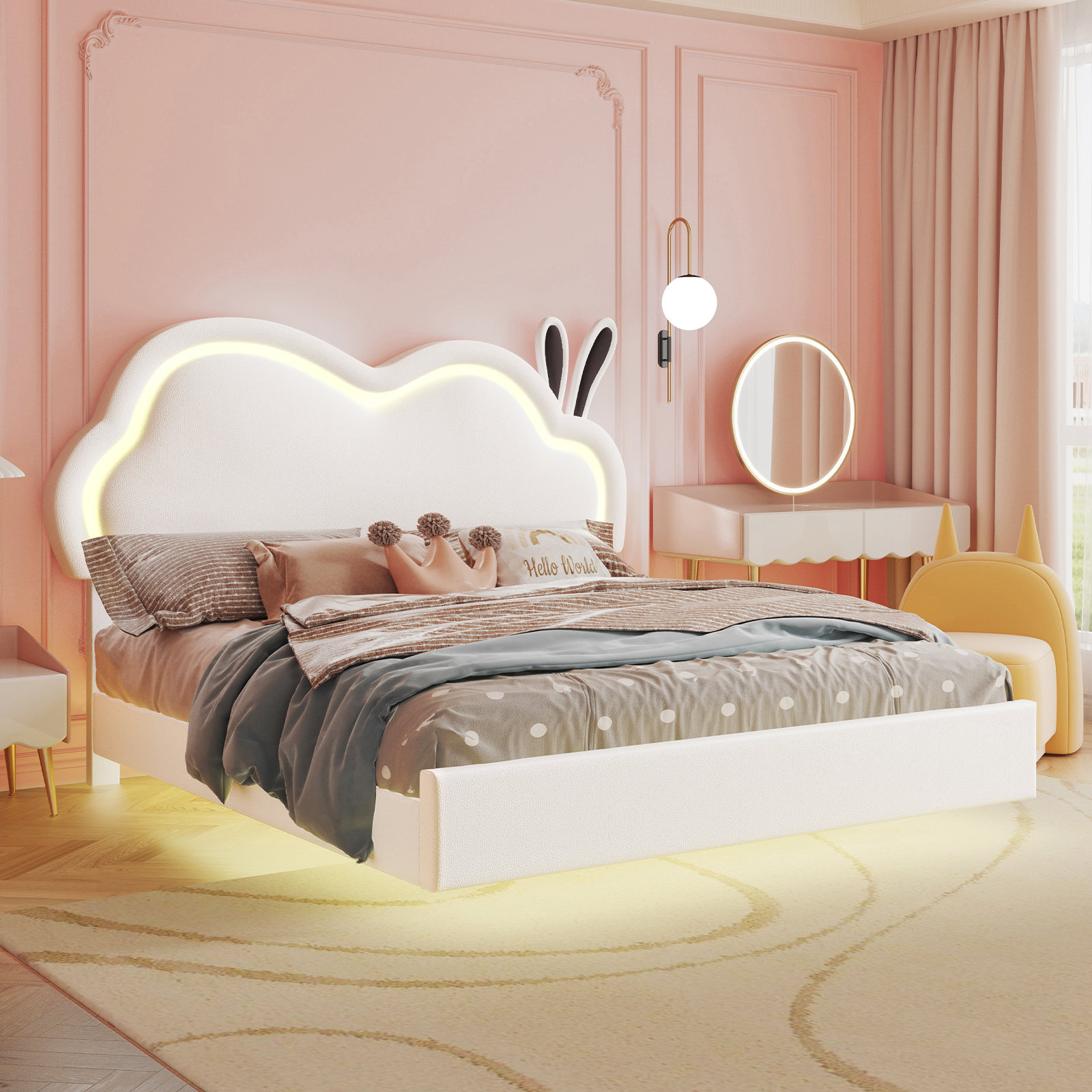 Zoomie Kids Floating Bed Frame with Adjustable LED Headboard and ...