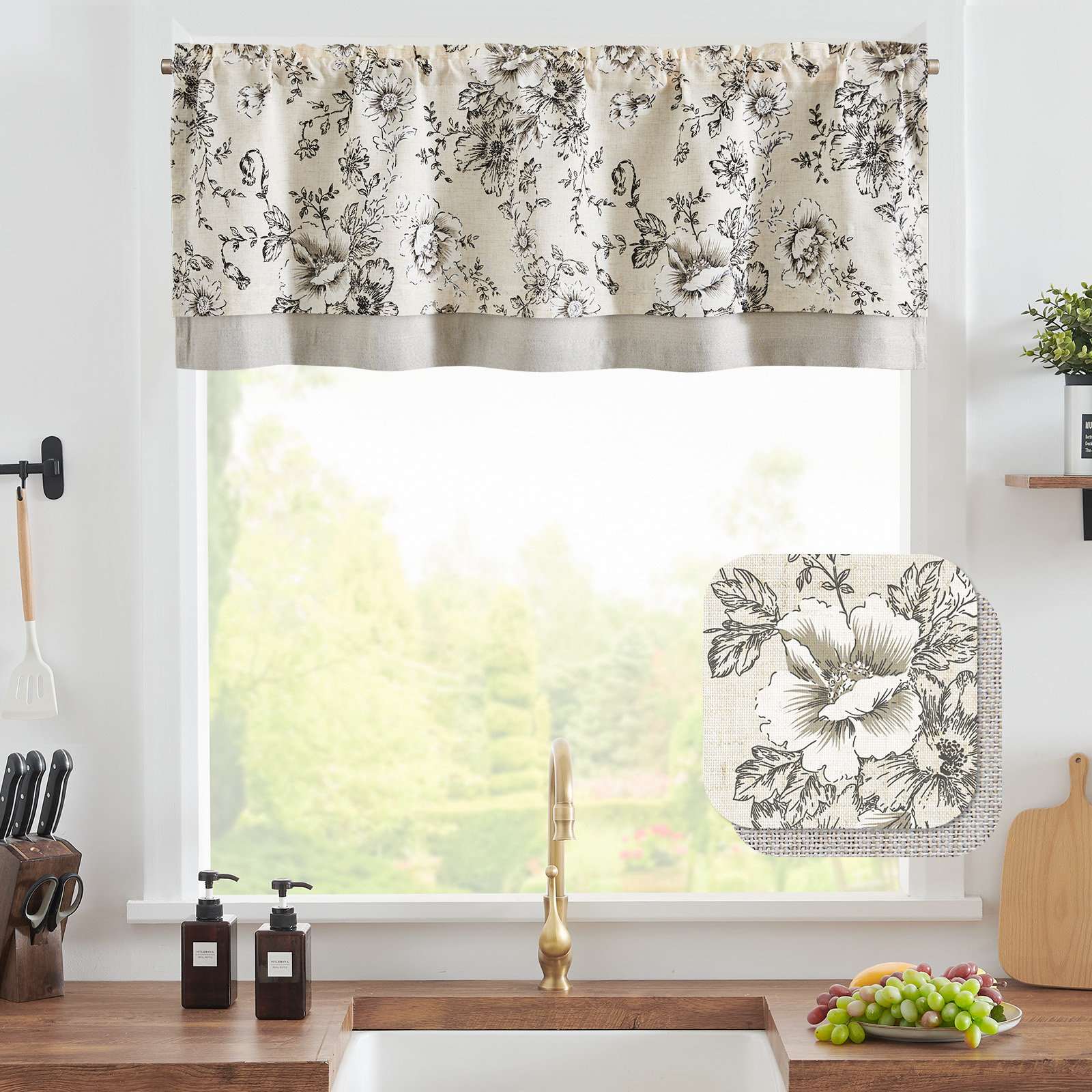 East Urban Home Daeun Rustic Floral Valance Double Layer Blackout ...