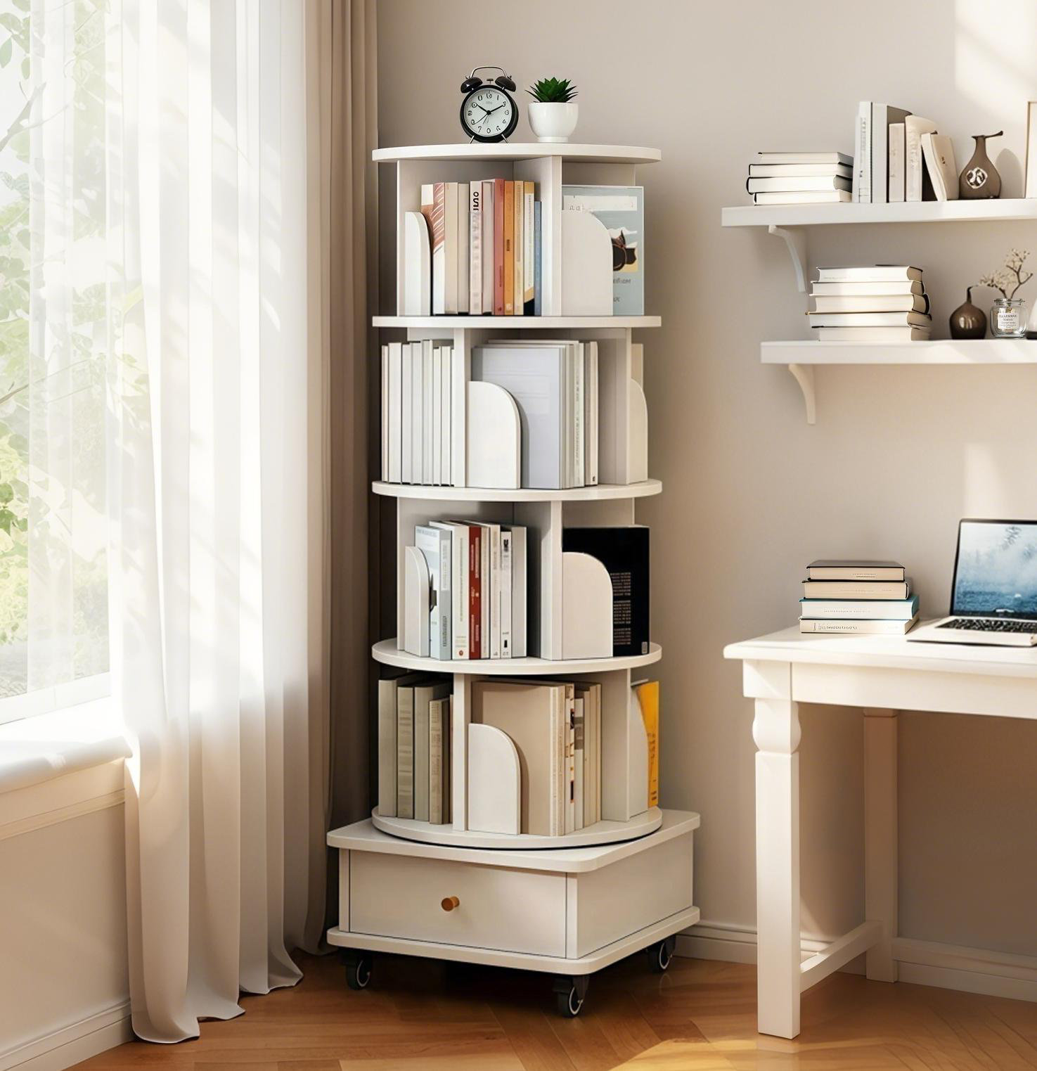 Latitude Run® 6 Tier Rotating Bookshelf, 360° Display Round Spinning ...