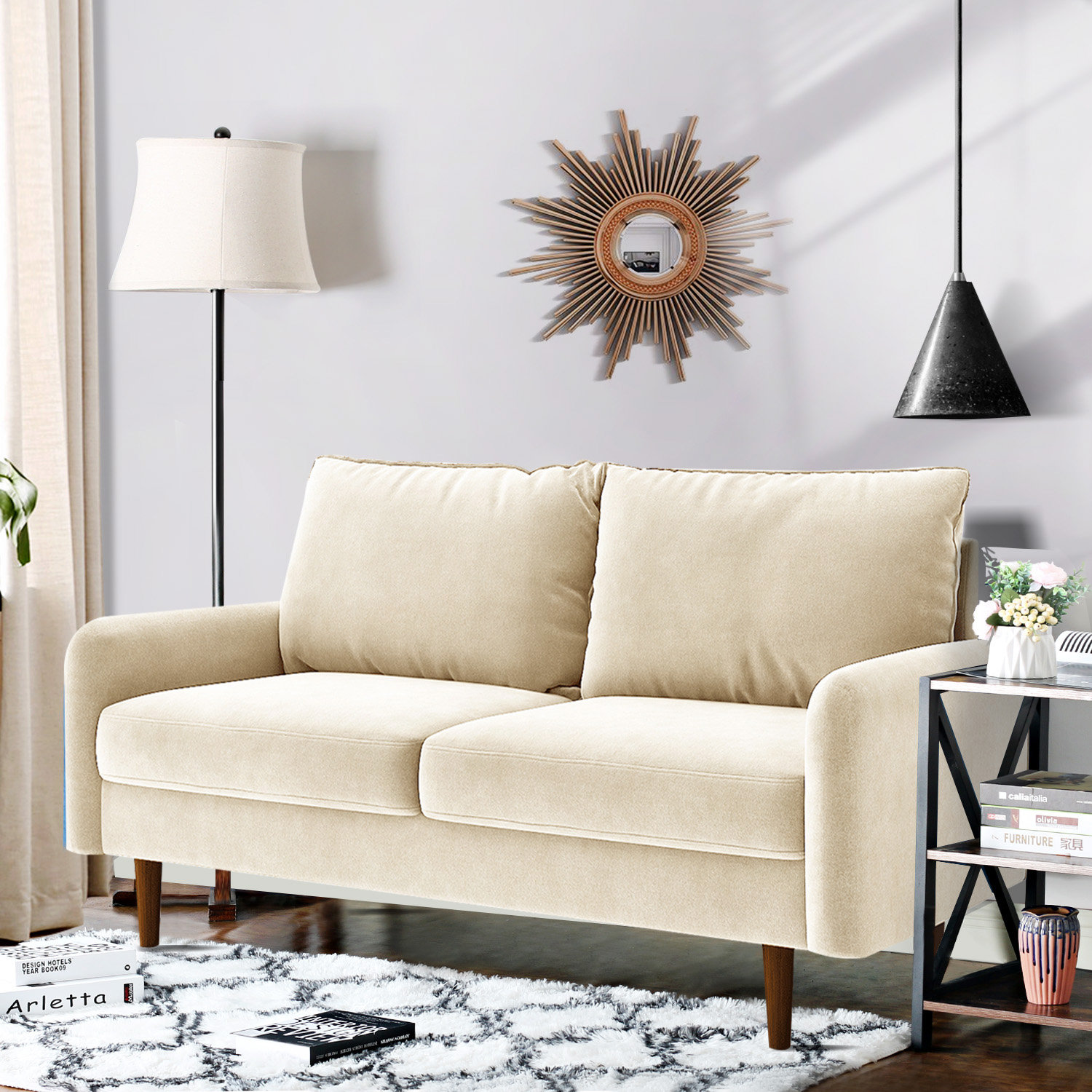 Mercer41 Everly Quinn Hessville Sofa 57.8" Velvet Round Arm Loveseat ...