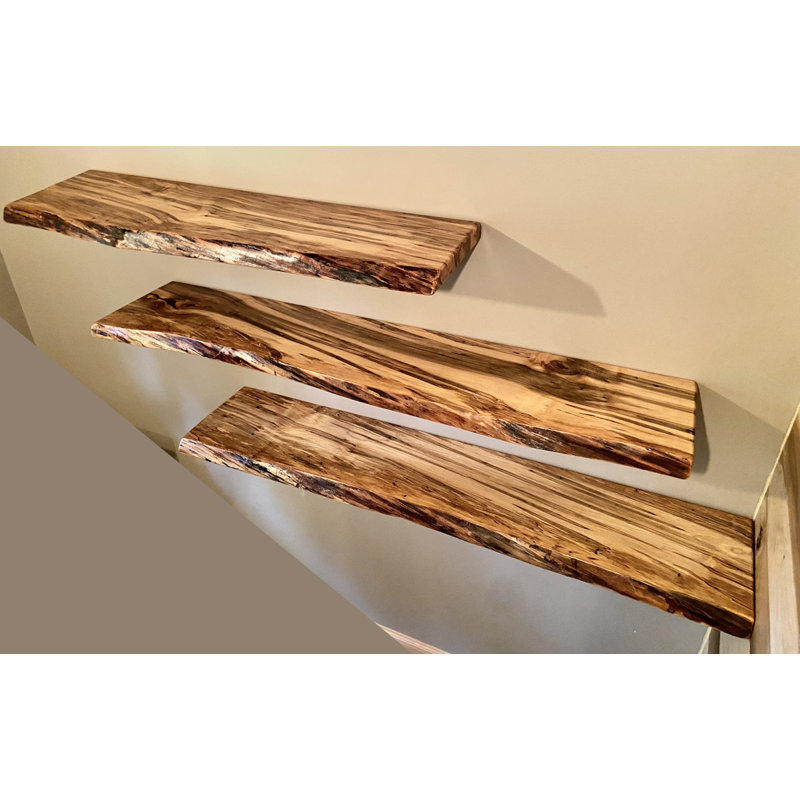 Steel Oak Maple Solid Wood Floating Shelf with Live Edge & Reviews ...
