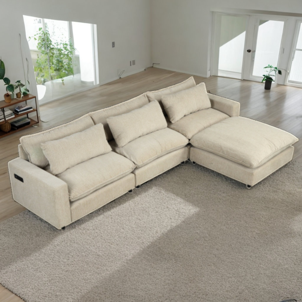 Latitude Run® Kyana 128" Chenille Sectional Sofa with Charging Ports ...