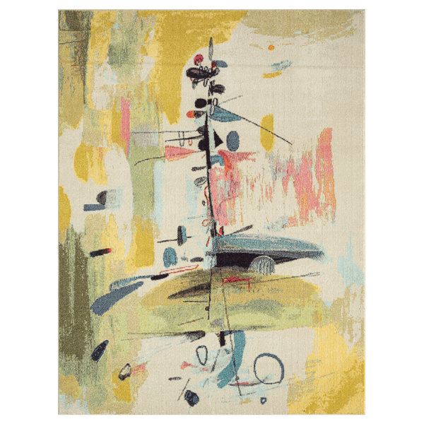 Orren Ellis COLORWRKS Sunny Pastels Abstract Area Rug in Yellow ...