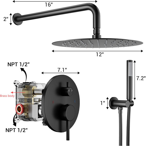 gaomon Round Shower System,Rainfall Shower Faucet Set Complete With ...