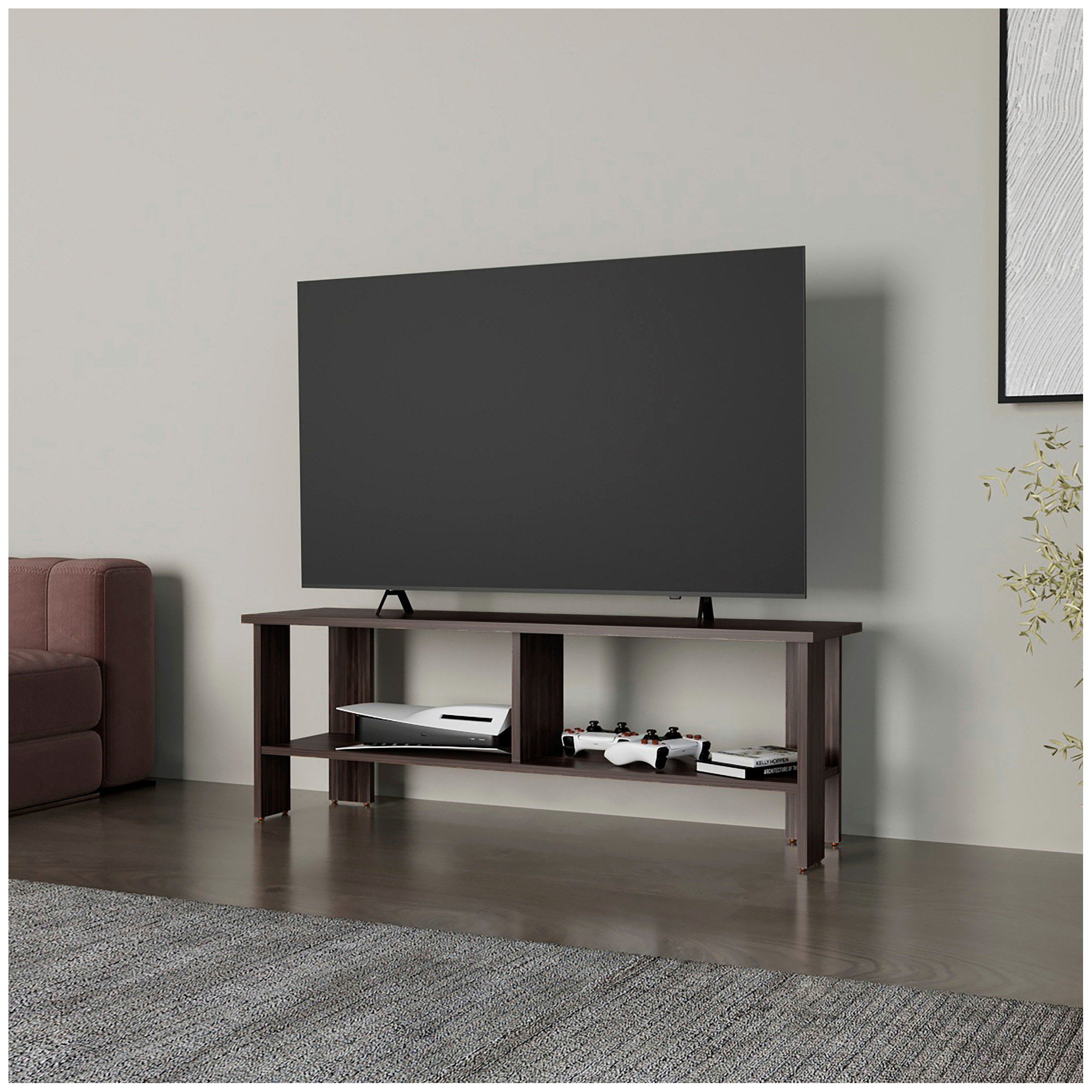 Hokku Designs Cope TV Stand with Open Storage, TV Capacity 65", Stained ...
