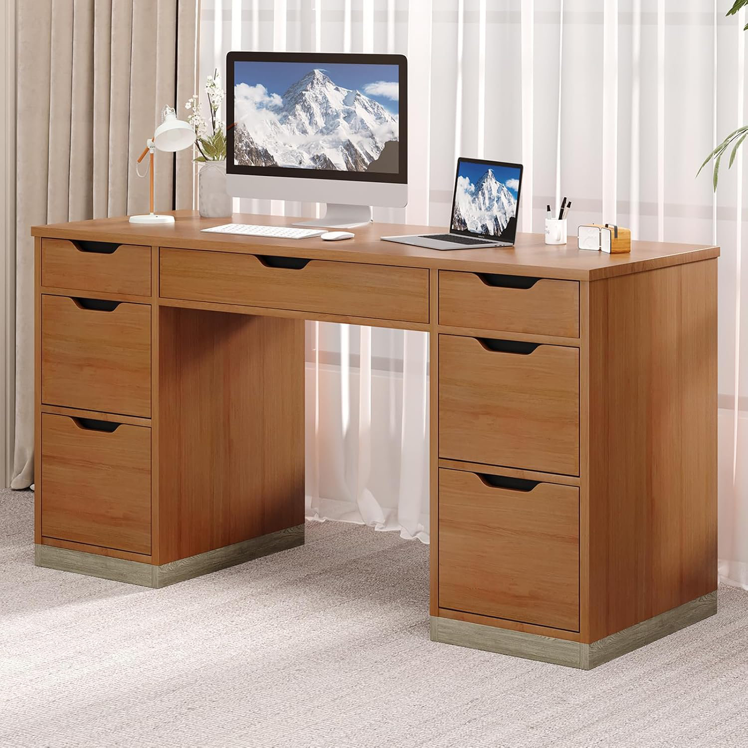 Latitude Run® Executive Desk with Storage Drawers, 54 Inch Computer ...