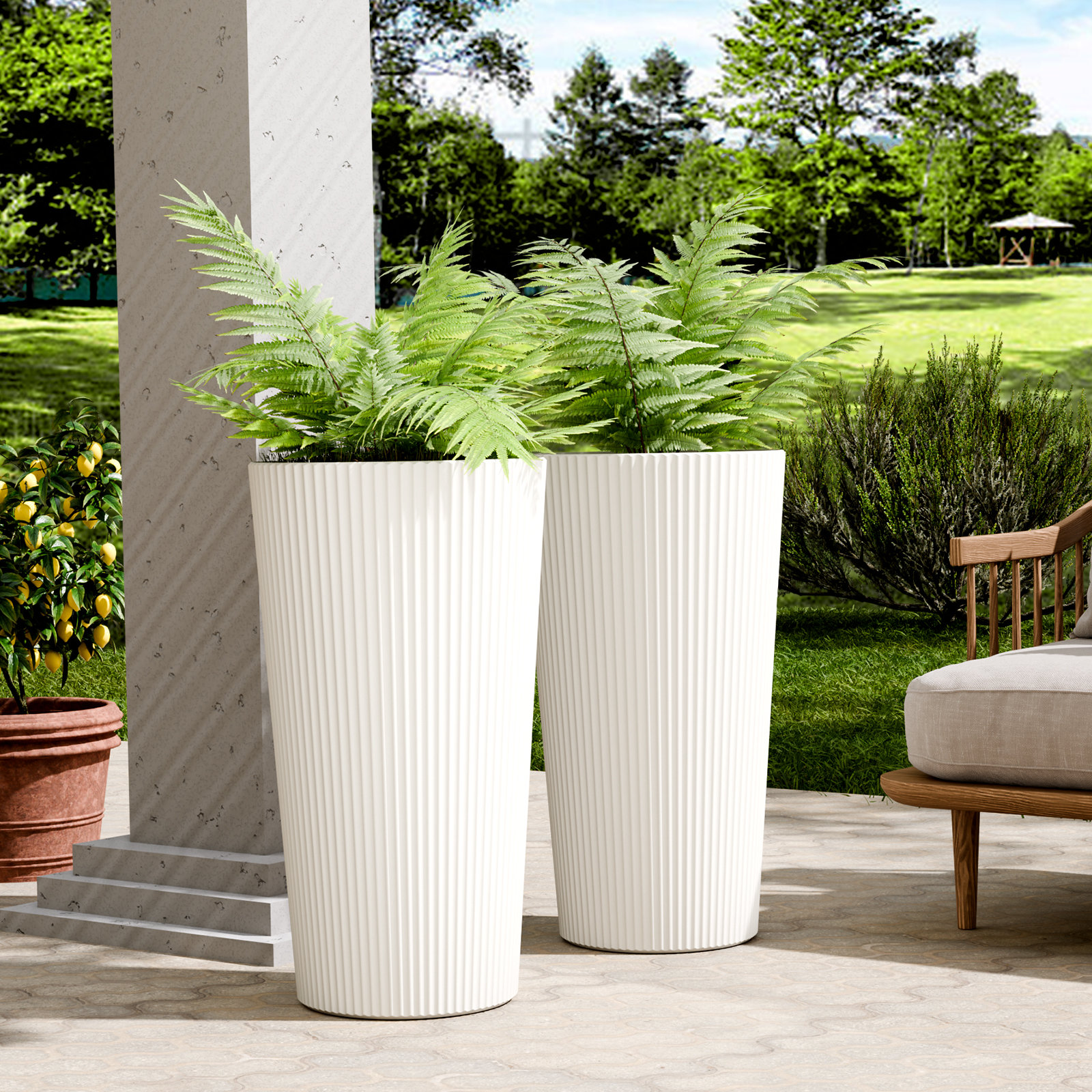 Latitude Run® 2 pcs 23.6 inch tall decorative planter pots for outdoor ...