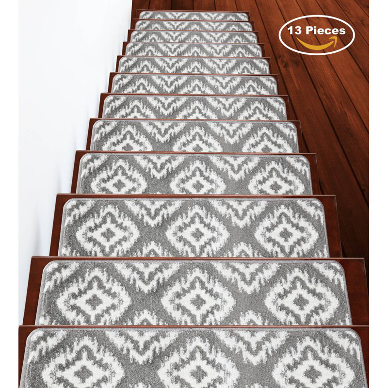 Union Rustic Stair Treads 9x28in Gray/White Non Slip Stair Rugs | Wayfair
