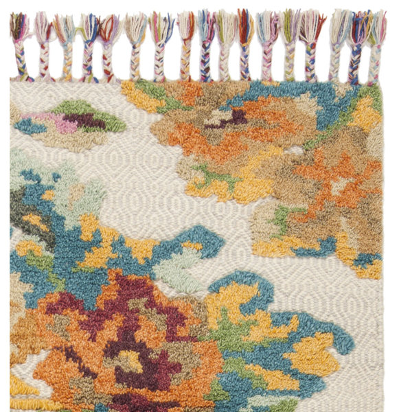 Bungalow Rose Floral Hand Knotted Wool/Cotton Orange Area Rug | Wayfair