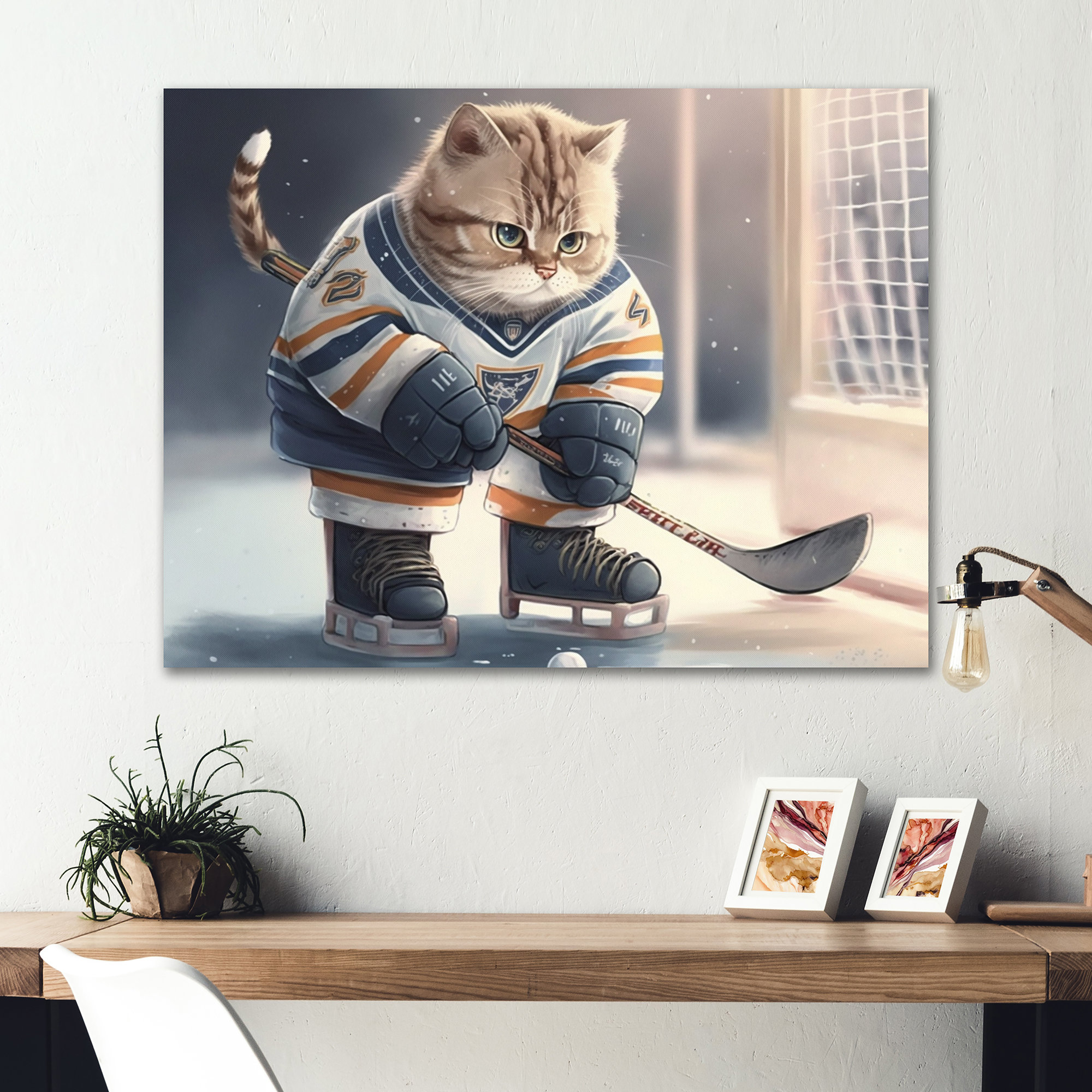 Trinx Anime Hocket Cat On Ice Rink I - Modern Metal Wall Décor | Wayfair