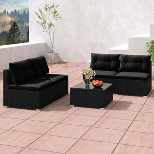 Costway 5 Piece Outdoor Furniture Set With Seat & Back Cushions ...