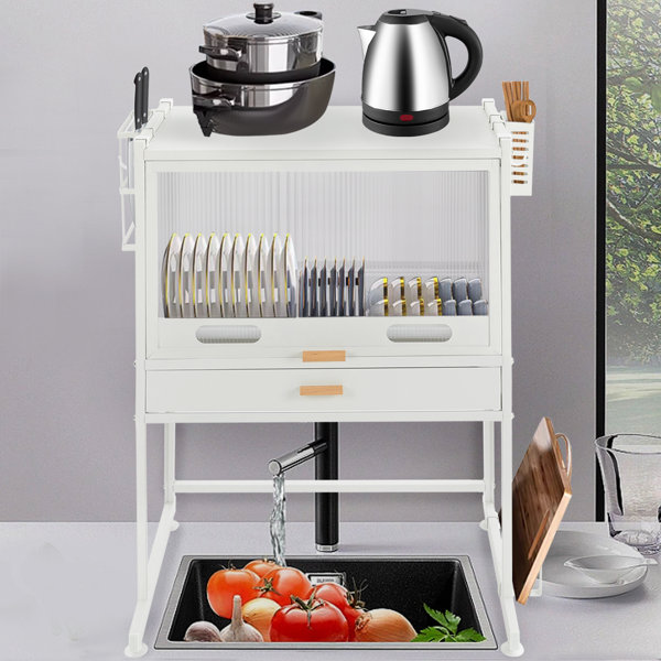 Rebrilliant Kitchen Countertop Dish Cabinet With Drawer, Dish Storage ...