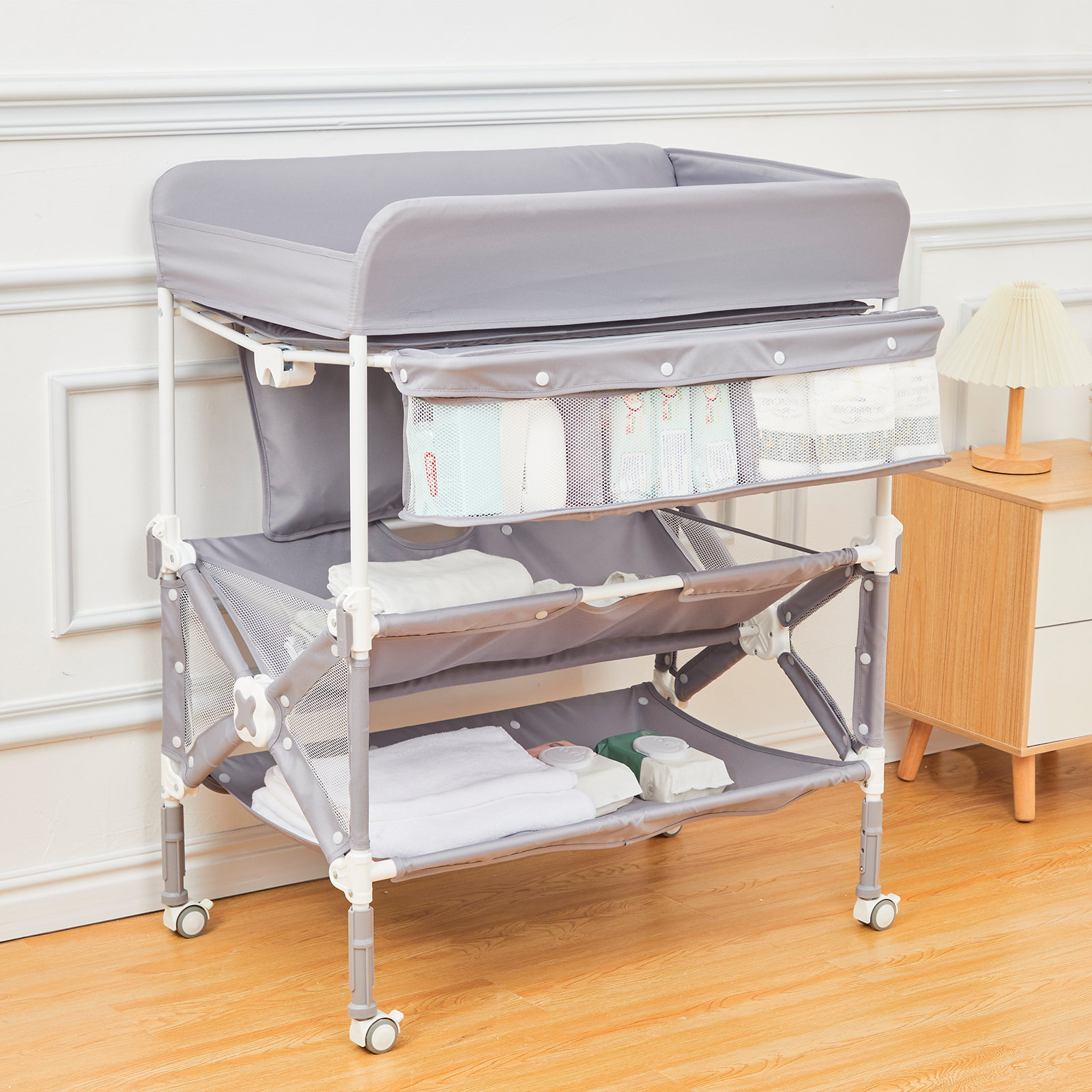 Ebern Designs Portable Baby Changing Table, Foldable With Wheels ...