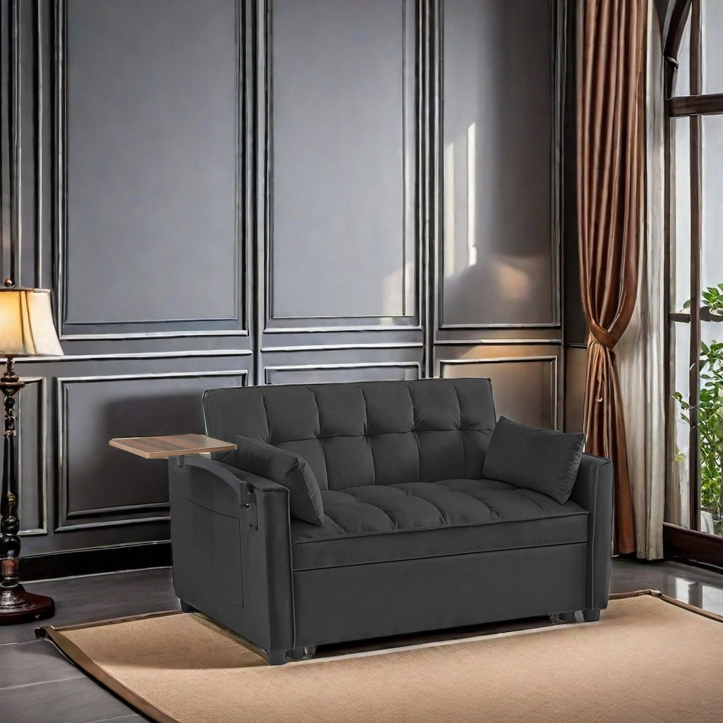 Latitude Run® Tieger Velvet Sofa Bed with Side Table Sofa Sleeper for ...