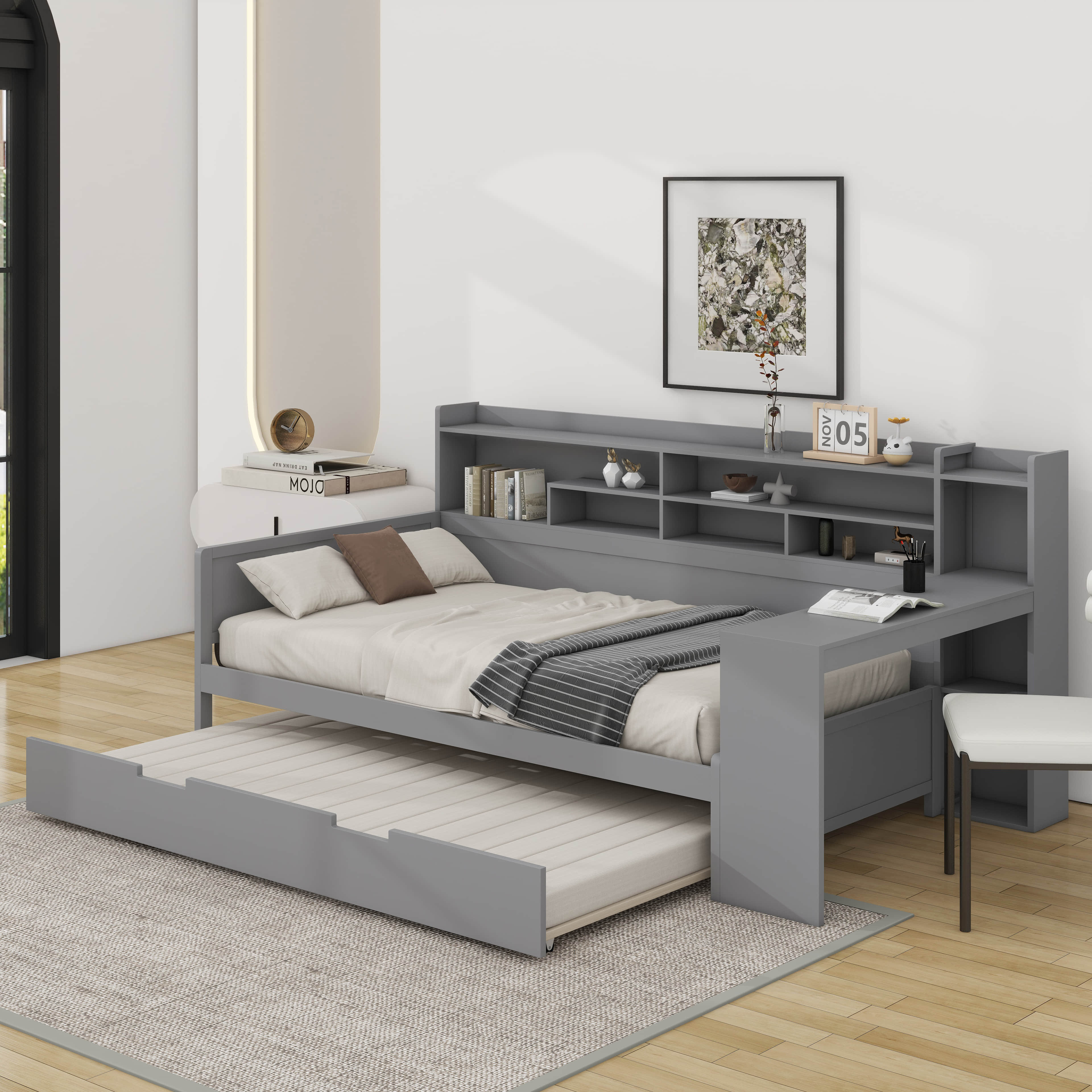 George Oliver Wooden Daybed With Storage Shelves, Multi-Functional Bed ...