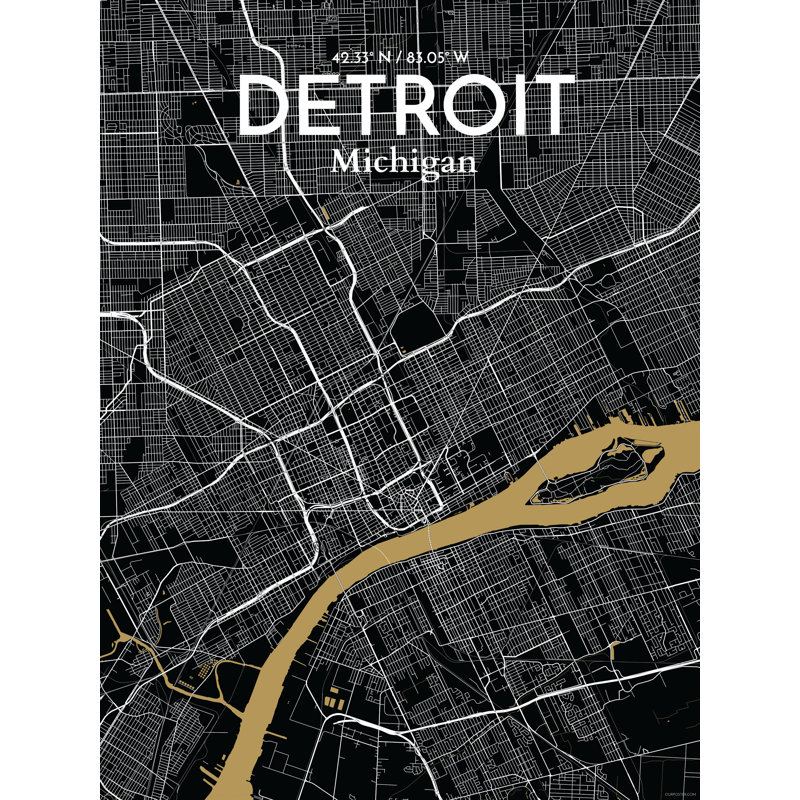 OurPoster.com 'Detroit City Map' Graphic Art Print Poster in Luxe | Wayfair