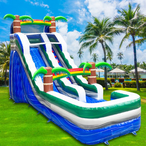 GOOSH 16' x 26' Tropical Palm Tree Inflatable Water Slide with Air ...