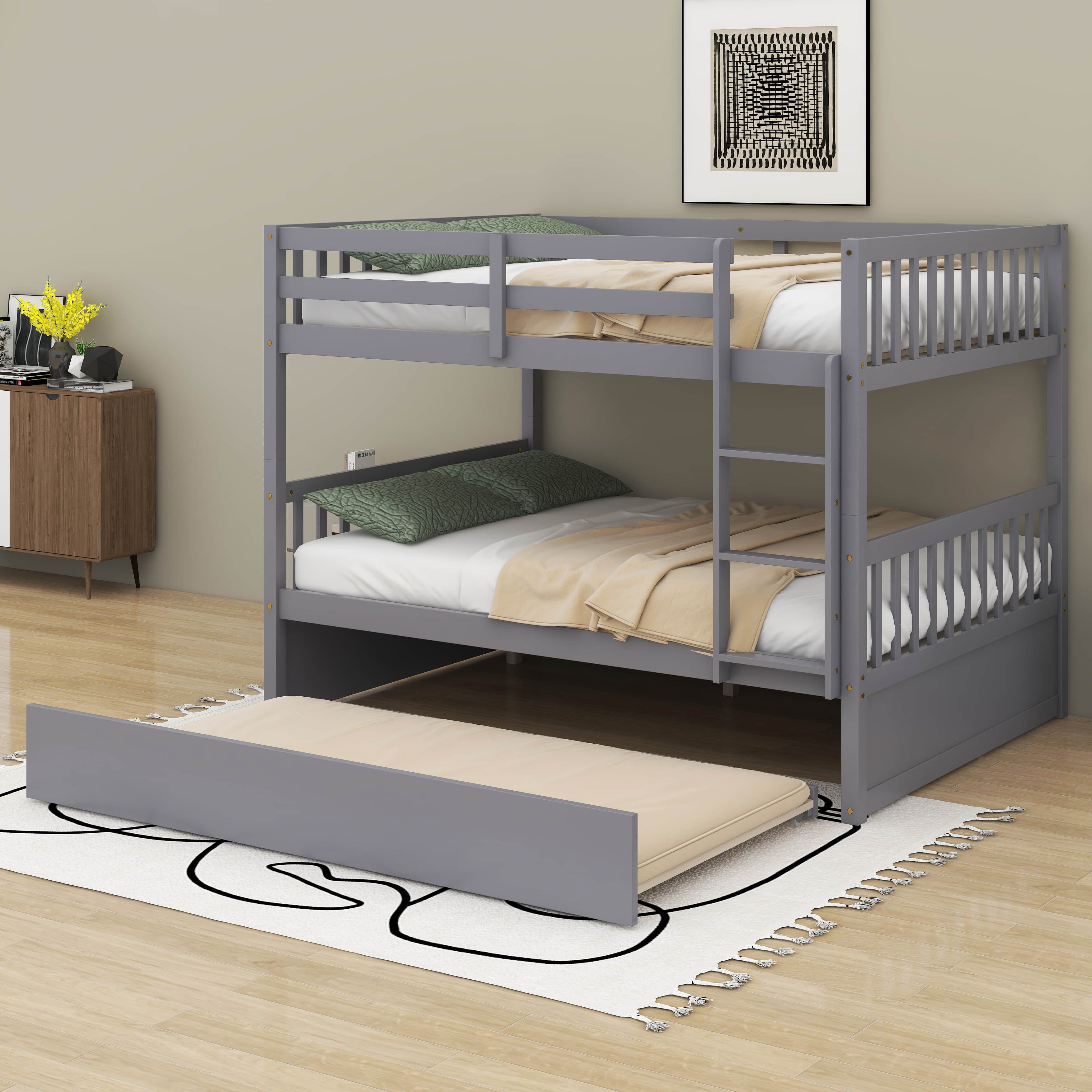 Cosmic Full Over Full Rubber Wood Bunk Bed With Trundle, Convertible To ...