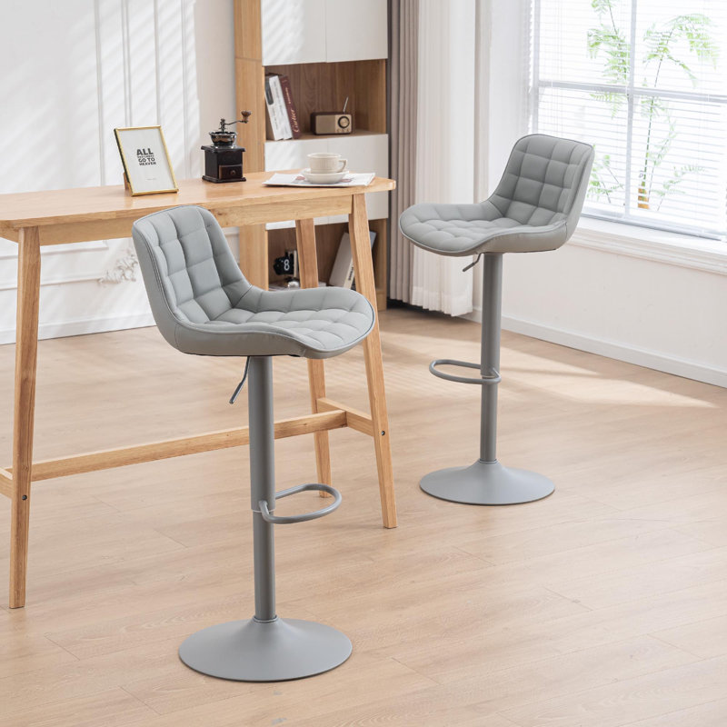 Hokku Designs Zager Swivel Adjustable Height Bar Stool Leather ...