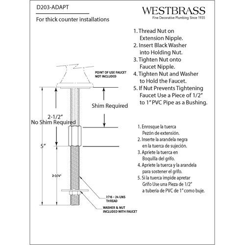 Westbrass Threaded Shank Dispenser Faucet Extension Adapter | Wayfair