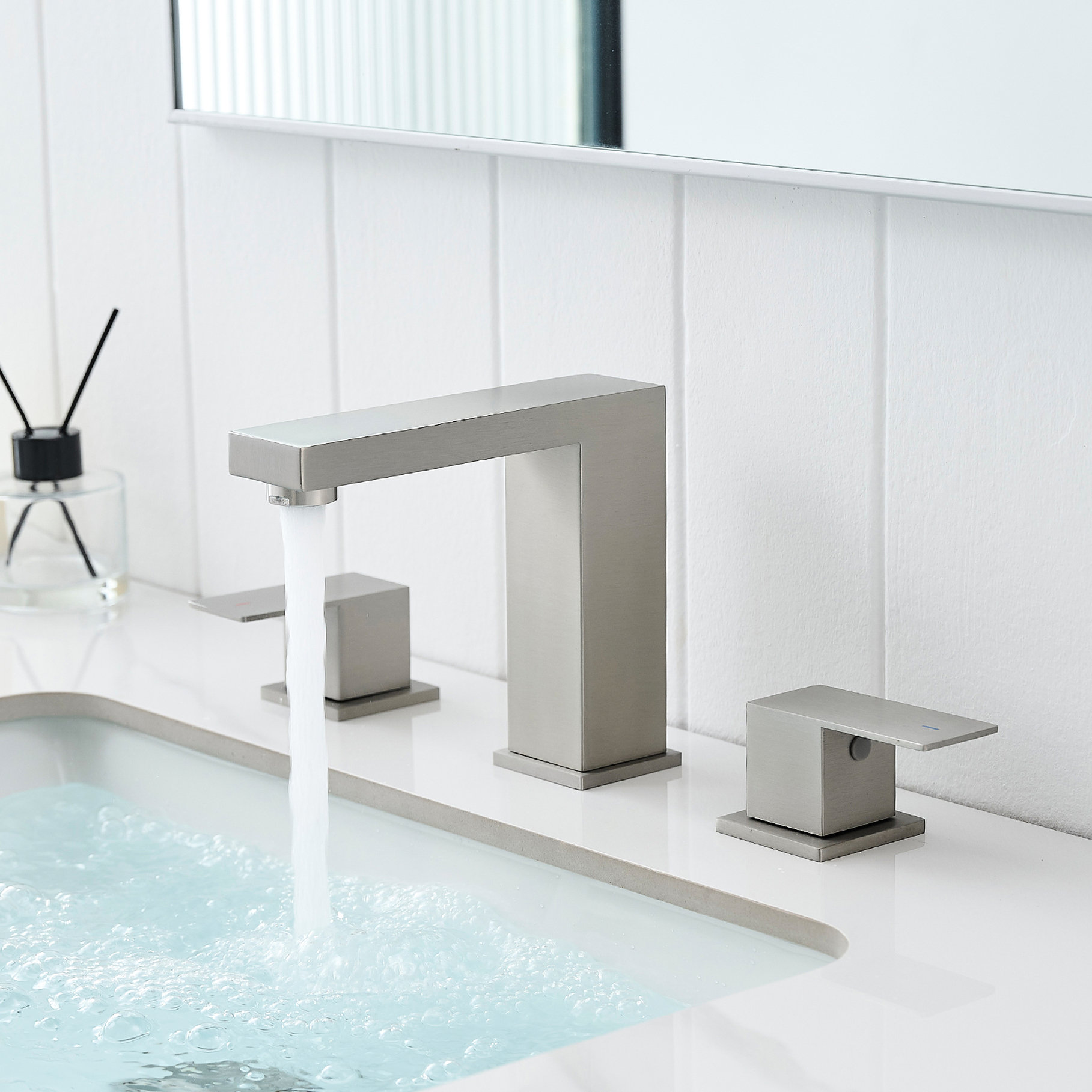 IntrospectiveIncline 3 Hole 8 Inch Widespread Stainless Steel Bathroom ...