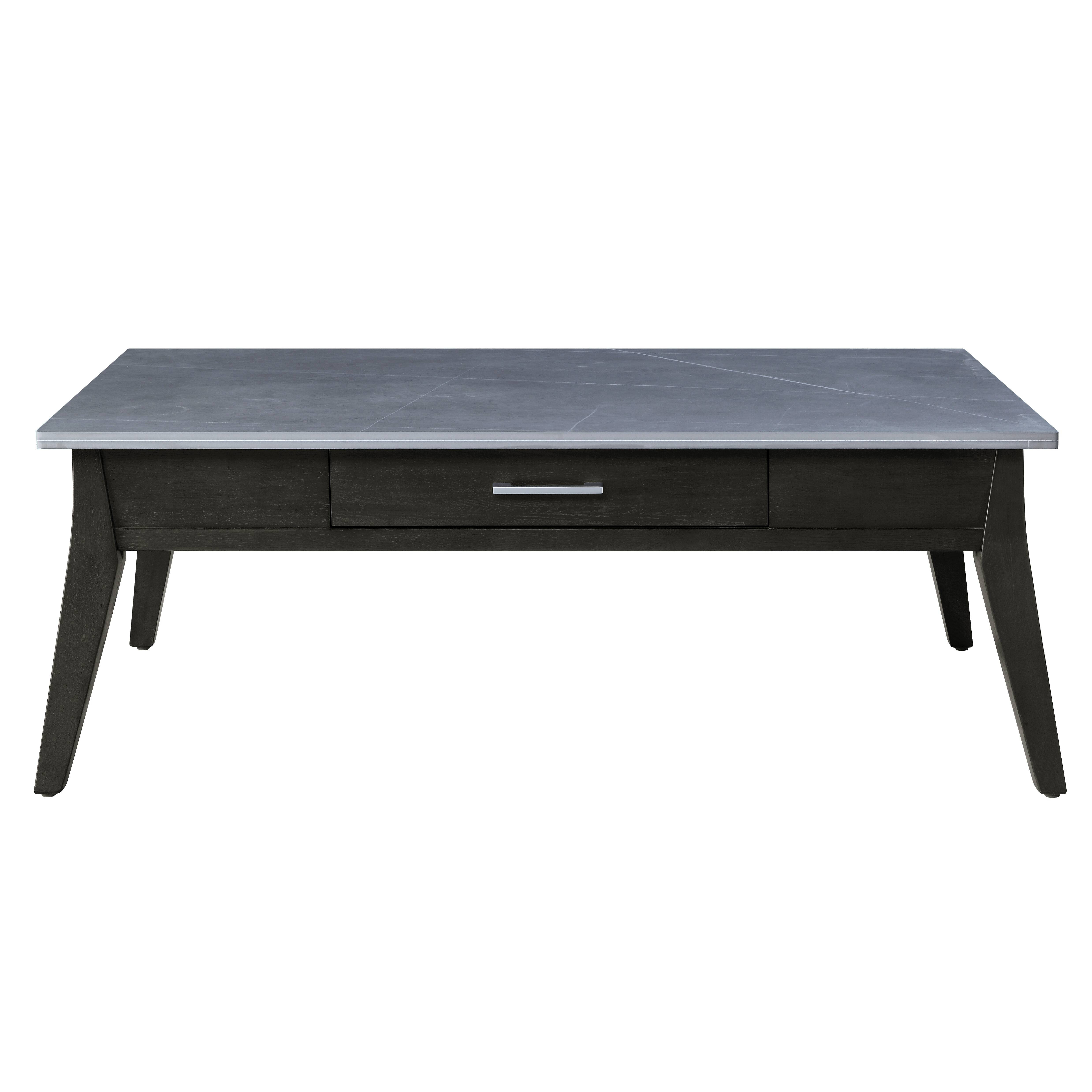 BURDOCK Stone Top & Dark Brown Finish Coffee Table | Wayfair