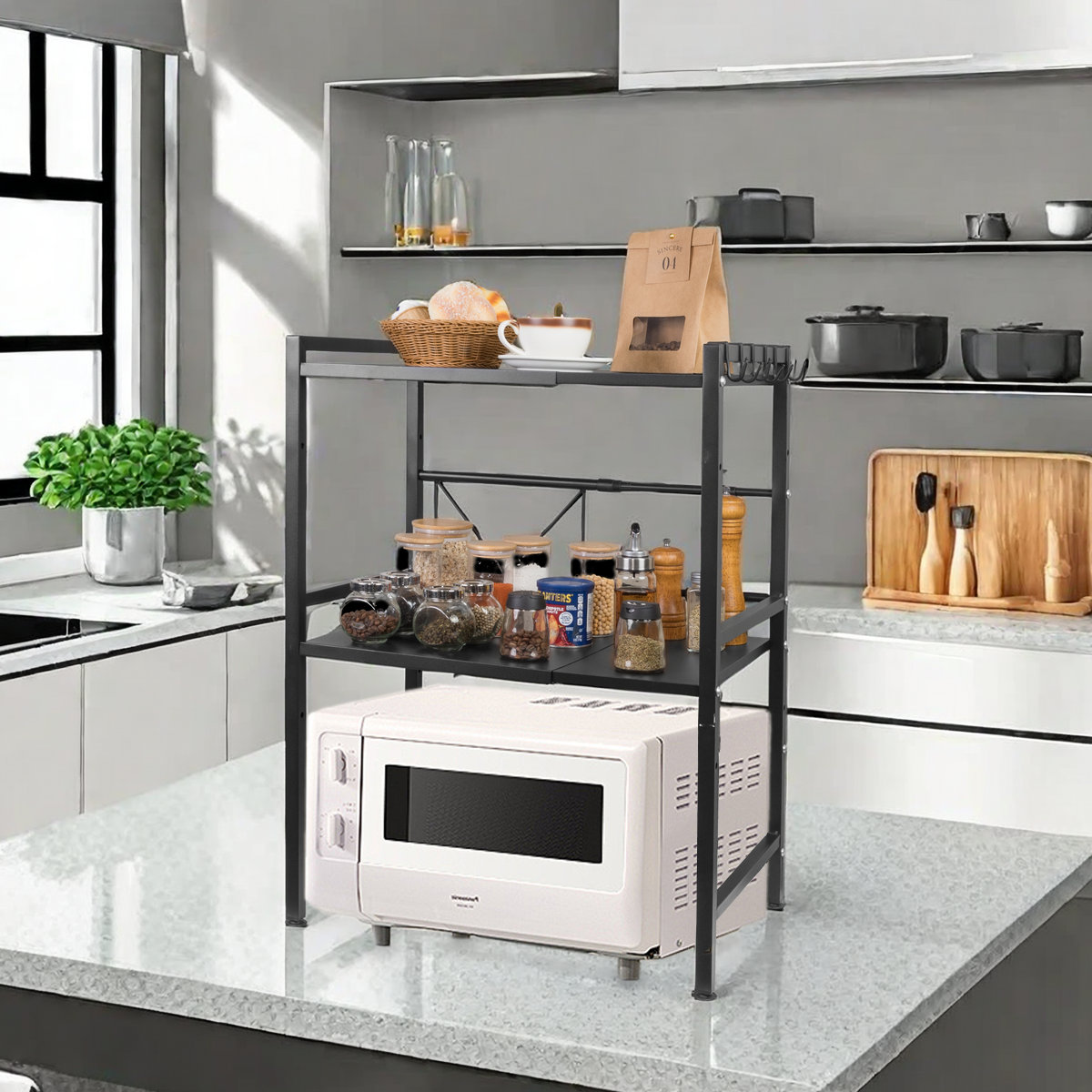 George Oliver 3 Tier Expandable Microwave Organizer, Large Capacity ...