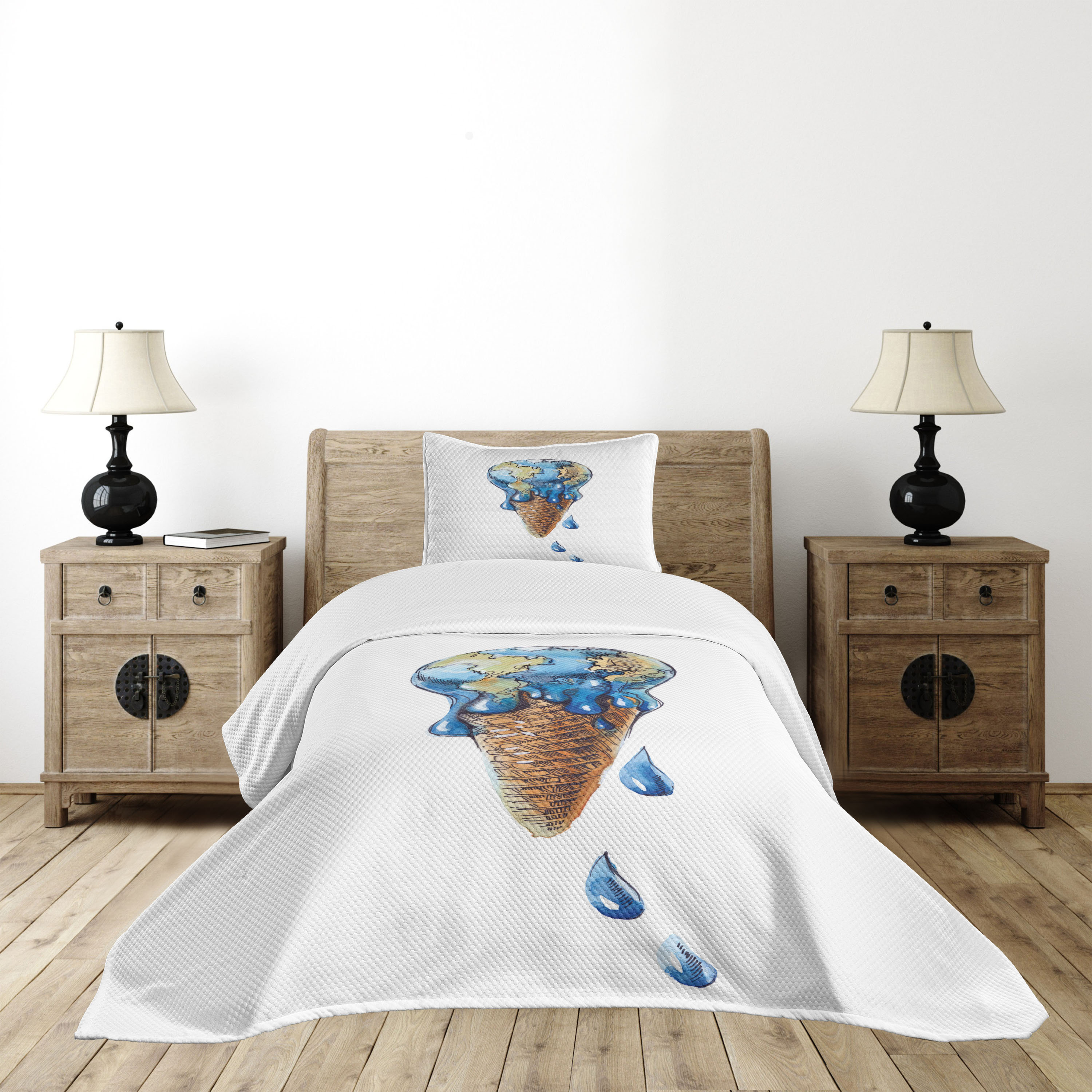Ambesonne Ice Cream Bedspread Globe Planet Earth Flavor Pale Caramel ...