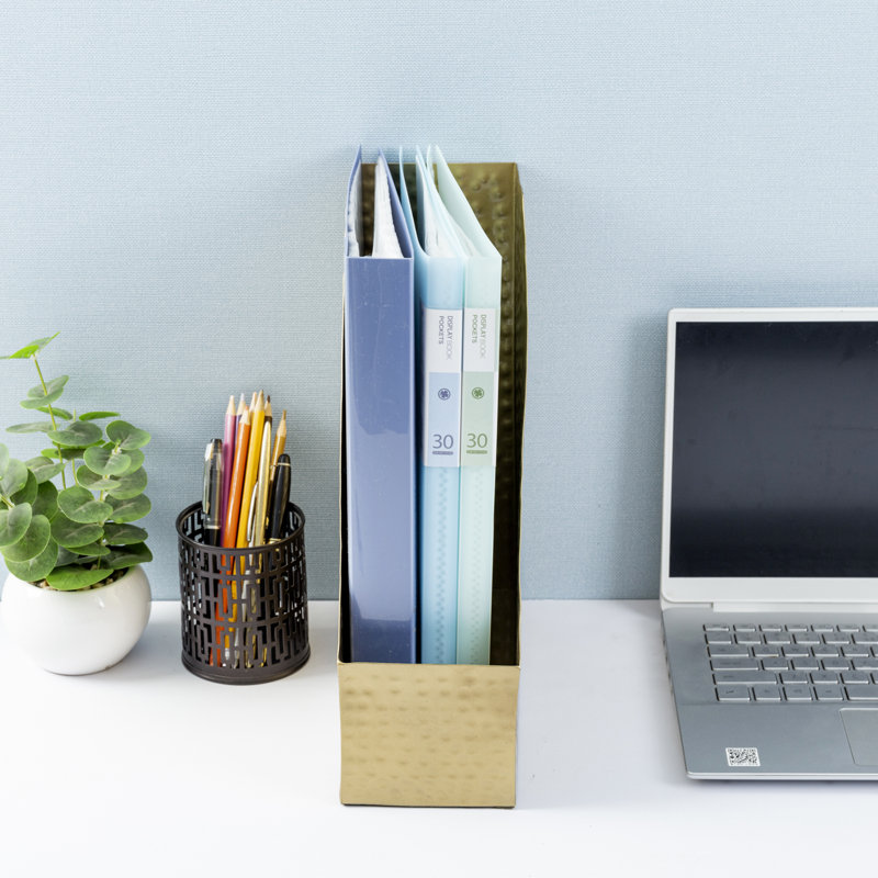 Ebern Designs Mandrona Gold Metal Desk Magazine Holder Rack | Wayfair