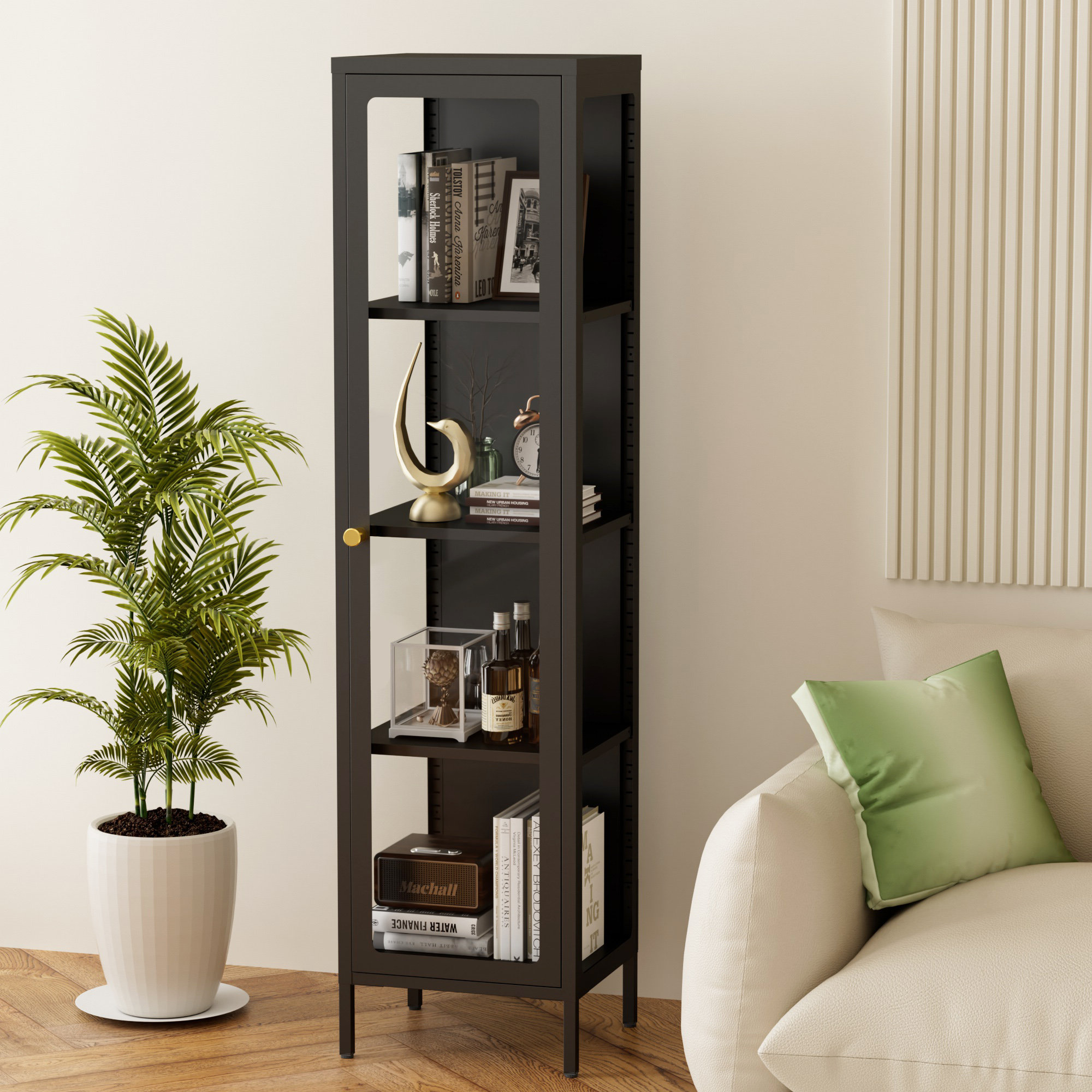 Ebern Designs 63"H 3-Sided Glass Display Cabinet With Adjustable Shelf ...