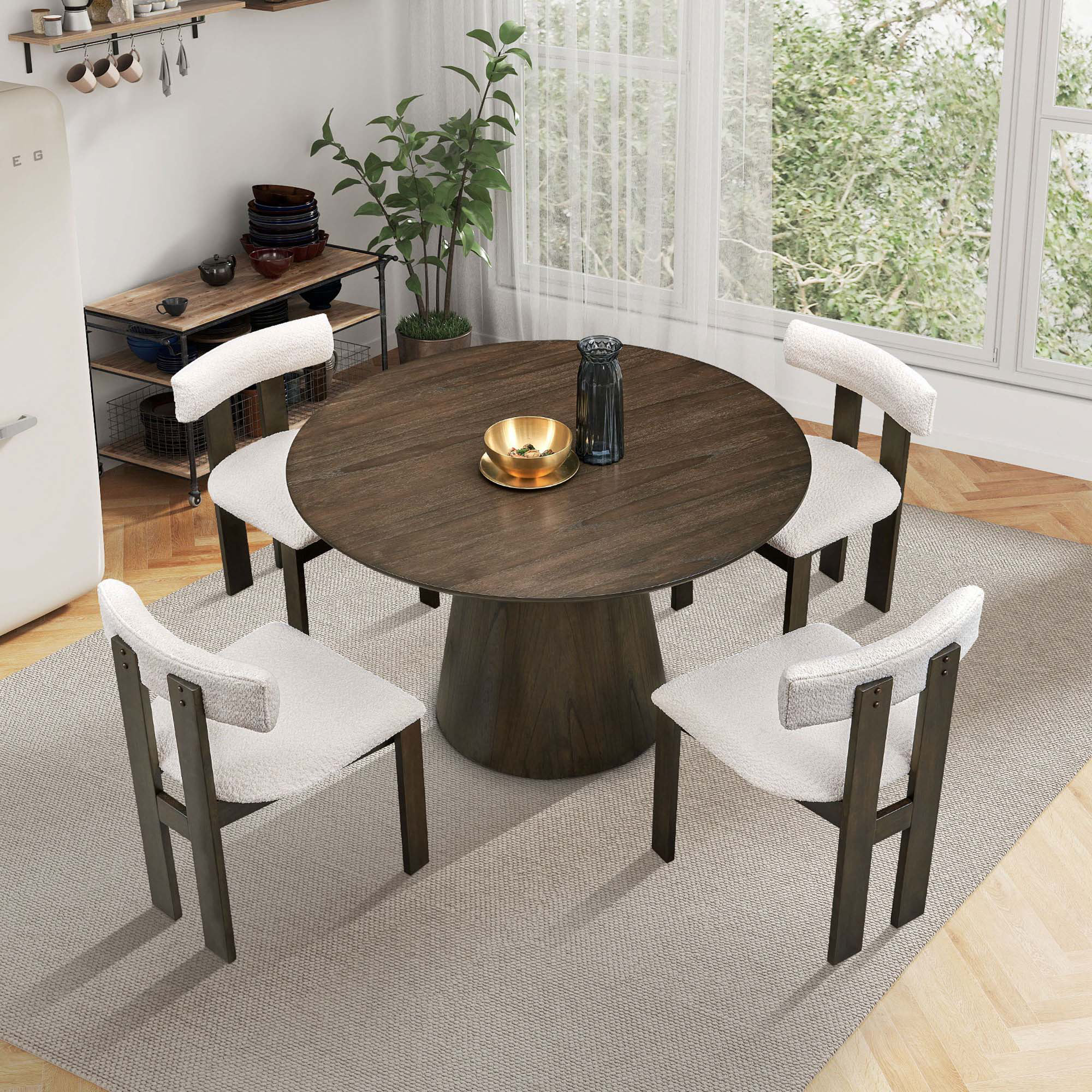 George Oliver 5-PCS Wooden Dining Table Set, Modern Round Table And 4 ...