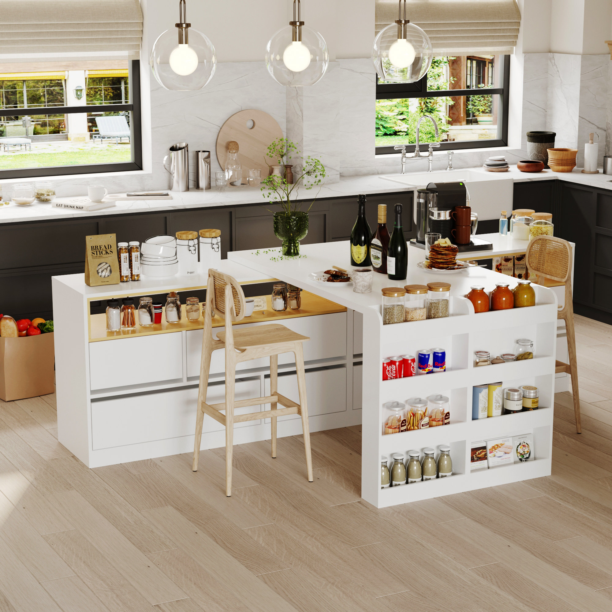 Ebern Designs Kitchen Island With Movable Dining Table And Strong ...