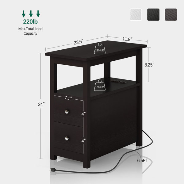 Ebern Designs Gessica 2 - Drawer End Table Set and Built-In Outlets ...