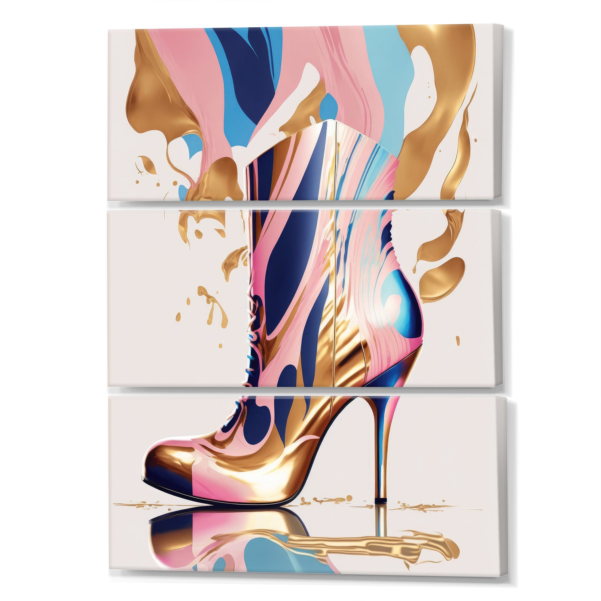 Everly Quinn " Pink And Blue Art Deco High Heel Boots III " 3 - Pieces ...
