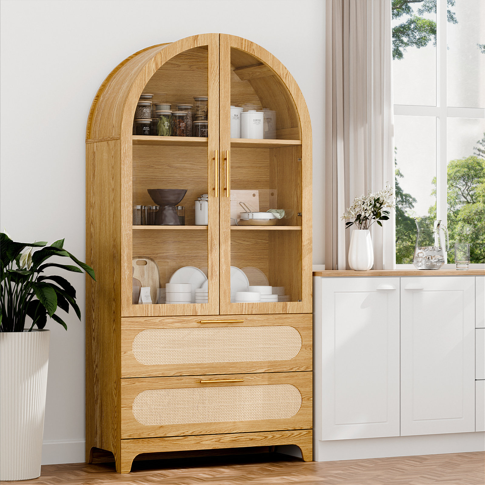 Bay Isle Home™ Modern Arched Storage Cabinet With Rattan Drawers And ...