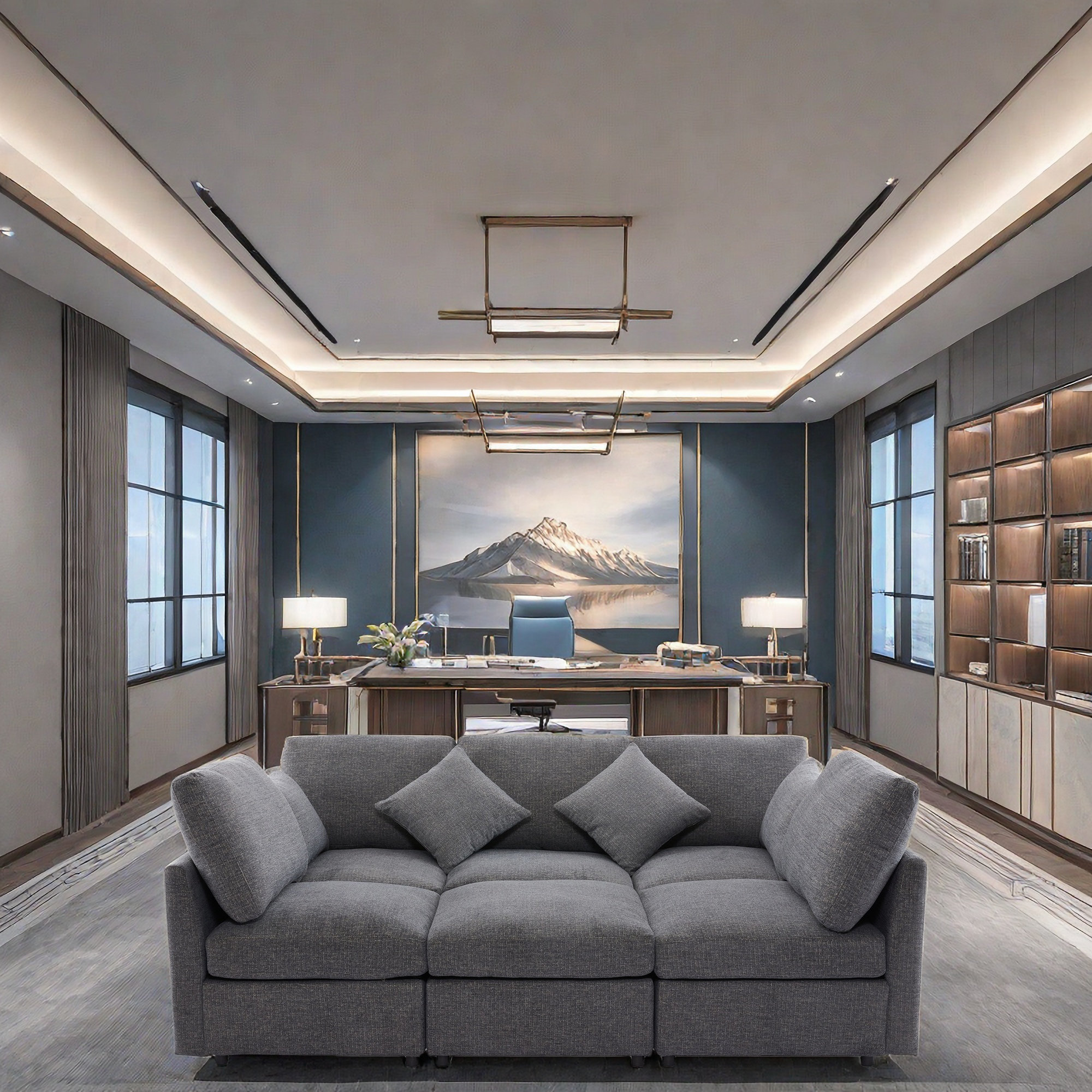 Hokku Designs Modular Chenille Sectional Sofa With Movable Ottoman, U ...