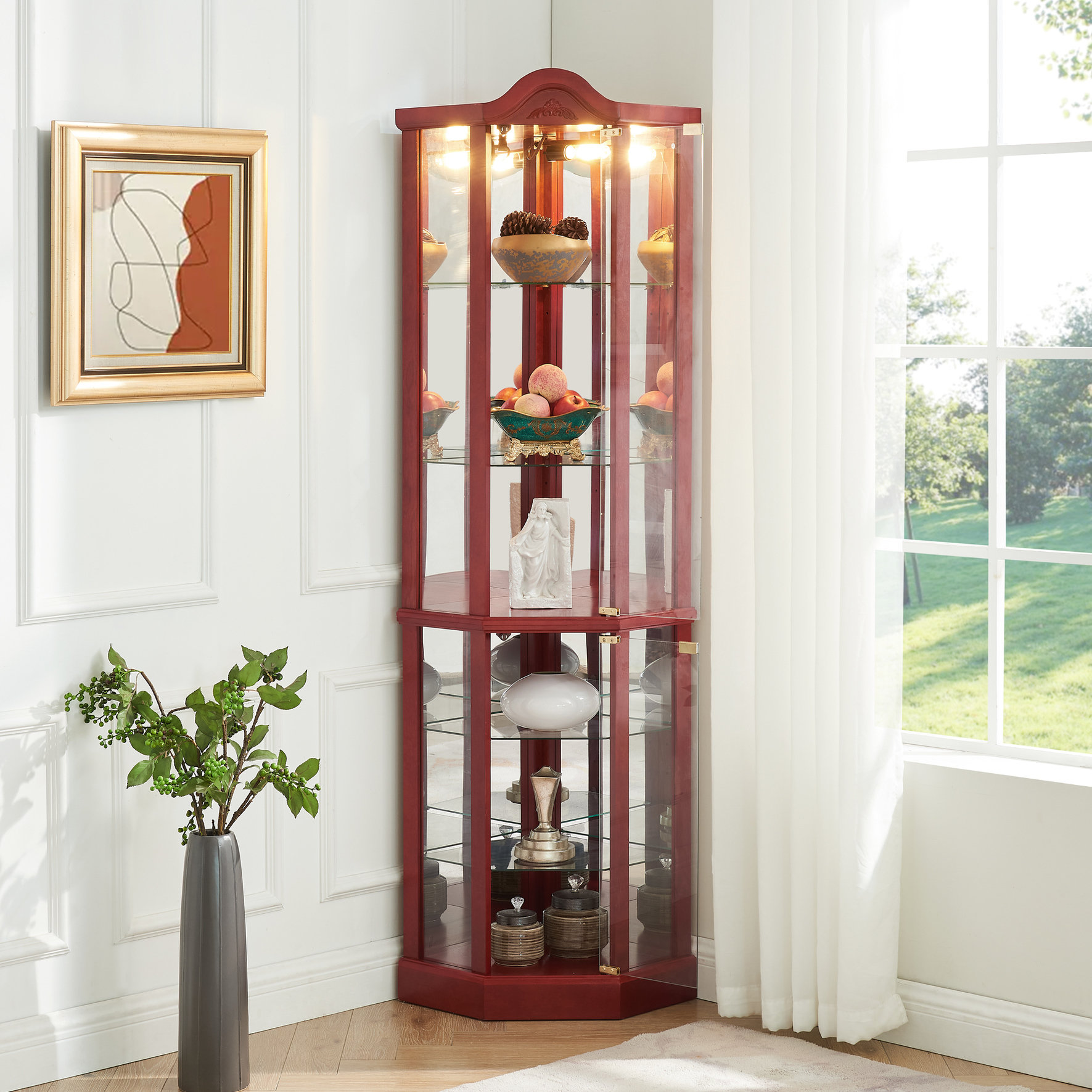 Lark Manor™ Corner Cabinet With Illuminated Display, Adjustable Shelves ...
